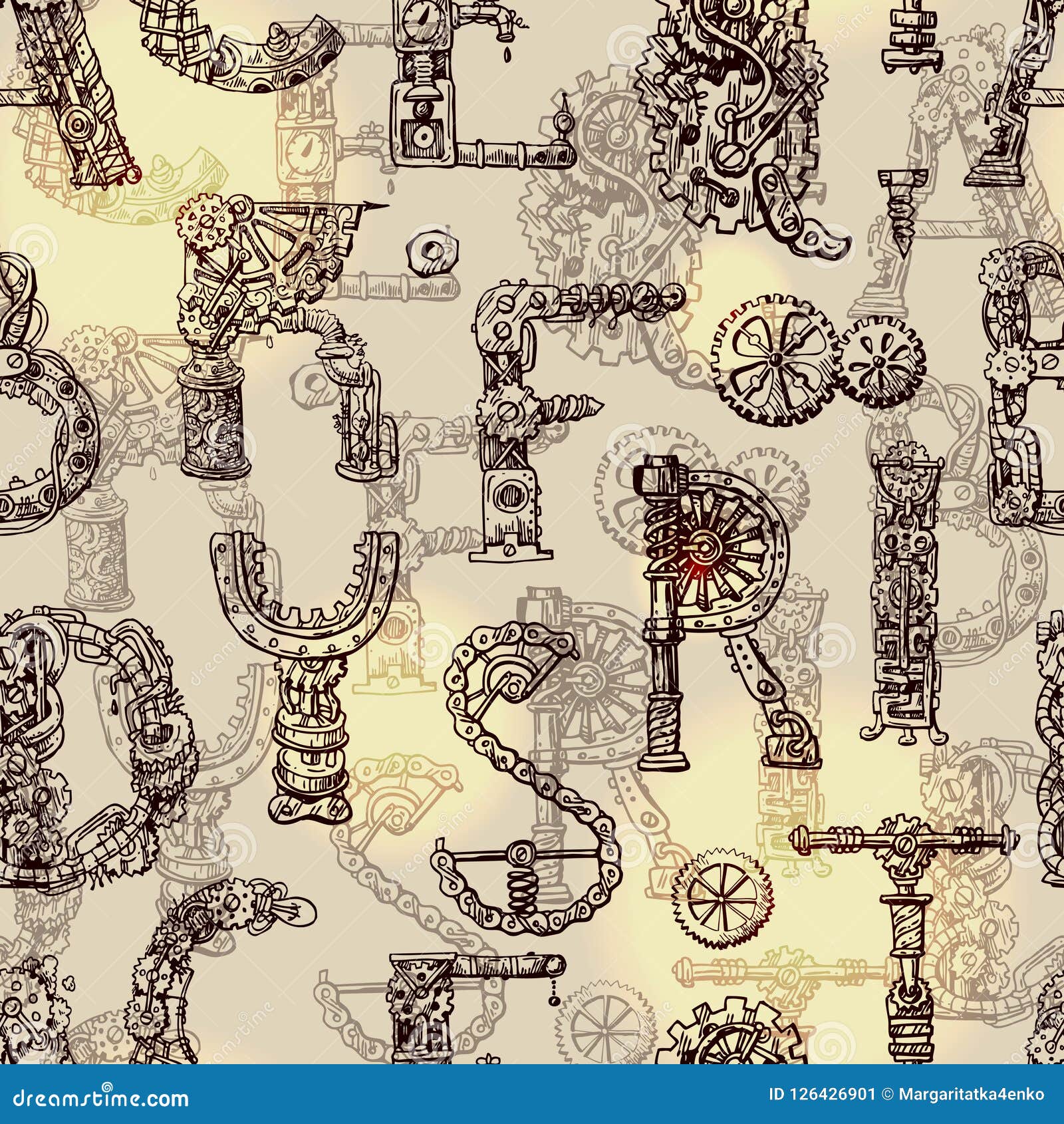 Hand Drawn Vector Seamless Pattern with Mechanical Letters. Stock ...