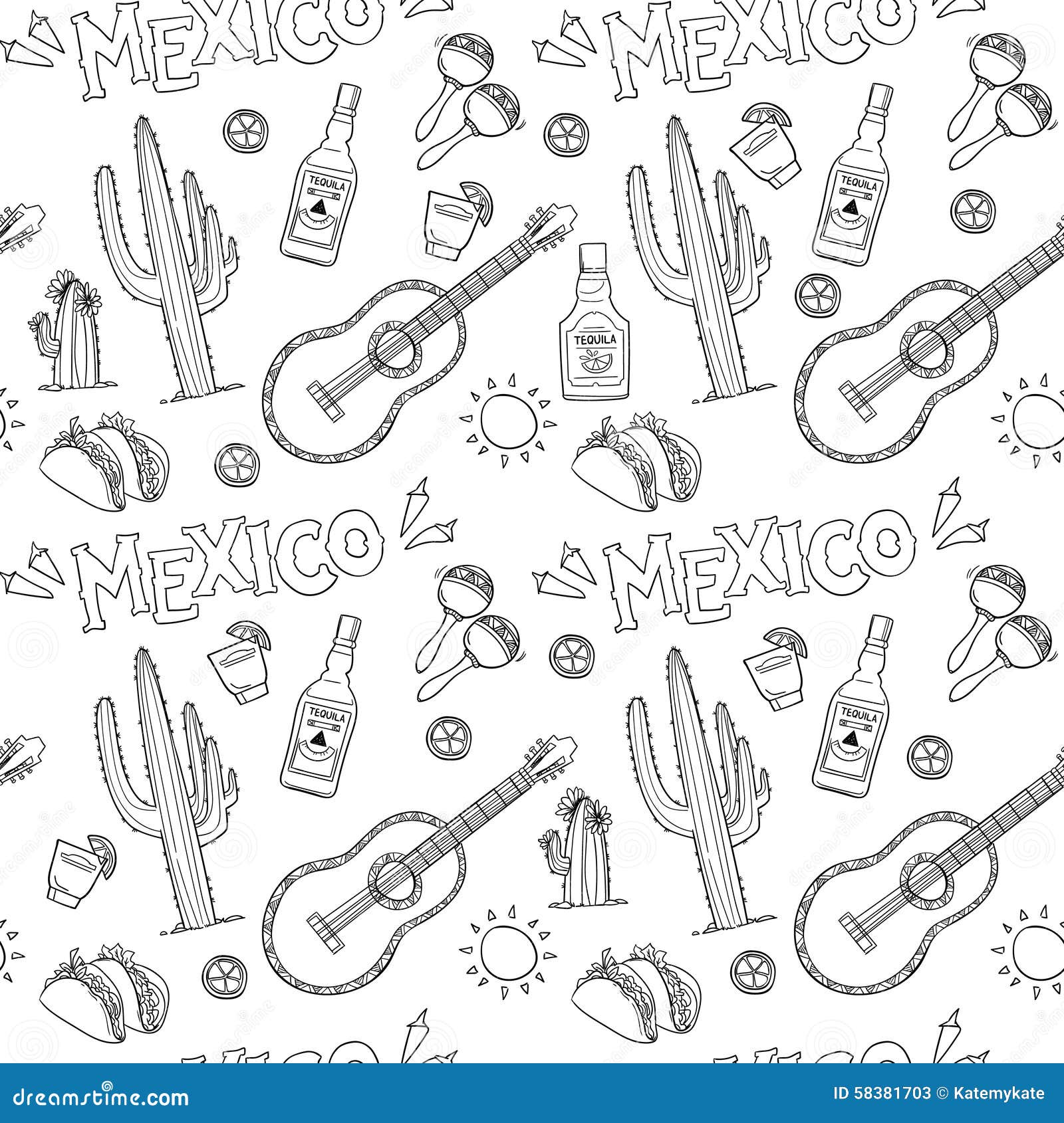 Hand-drawn Vector Seamless Pattern - Mexico. Stock Vector ...