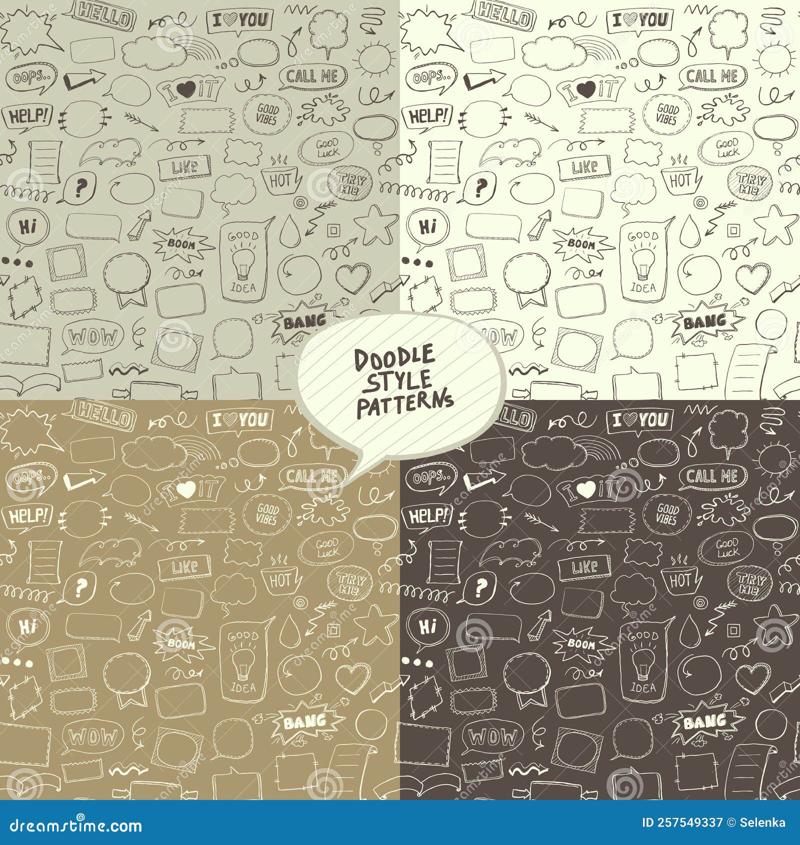 Hand Drawn Vector Seamless Patterns with Doodle Comic Symbols Stock ...