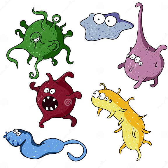 Hand Drawn Vector Set of Bacteria and Microbes Stock Vector ...