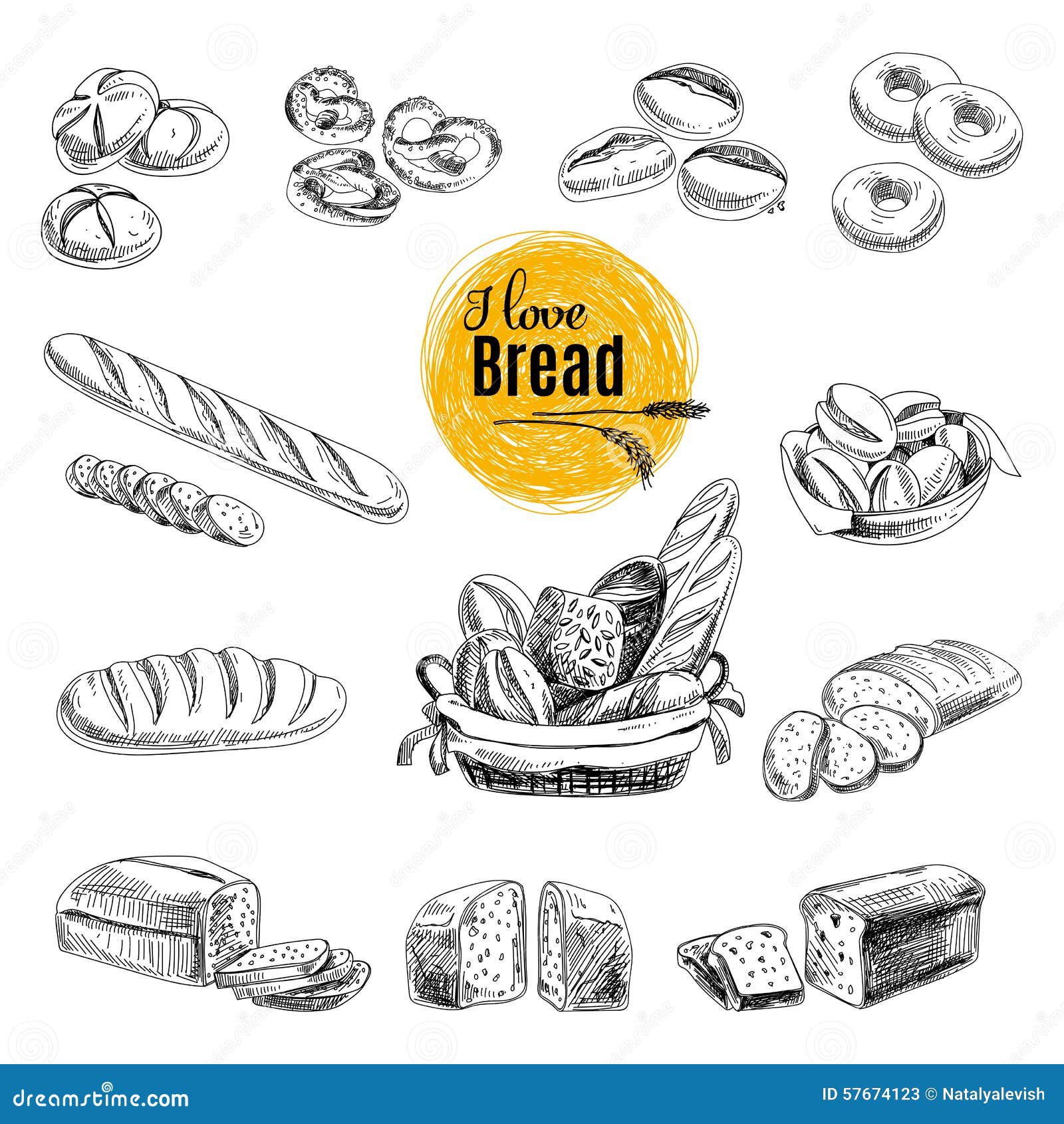 Hand Drawn Vector Set of Bakery Products. Sketch Stock Vector ...