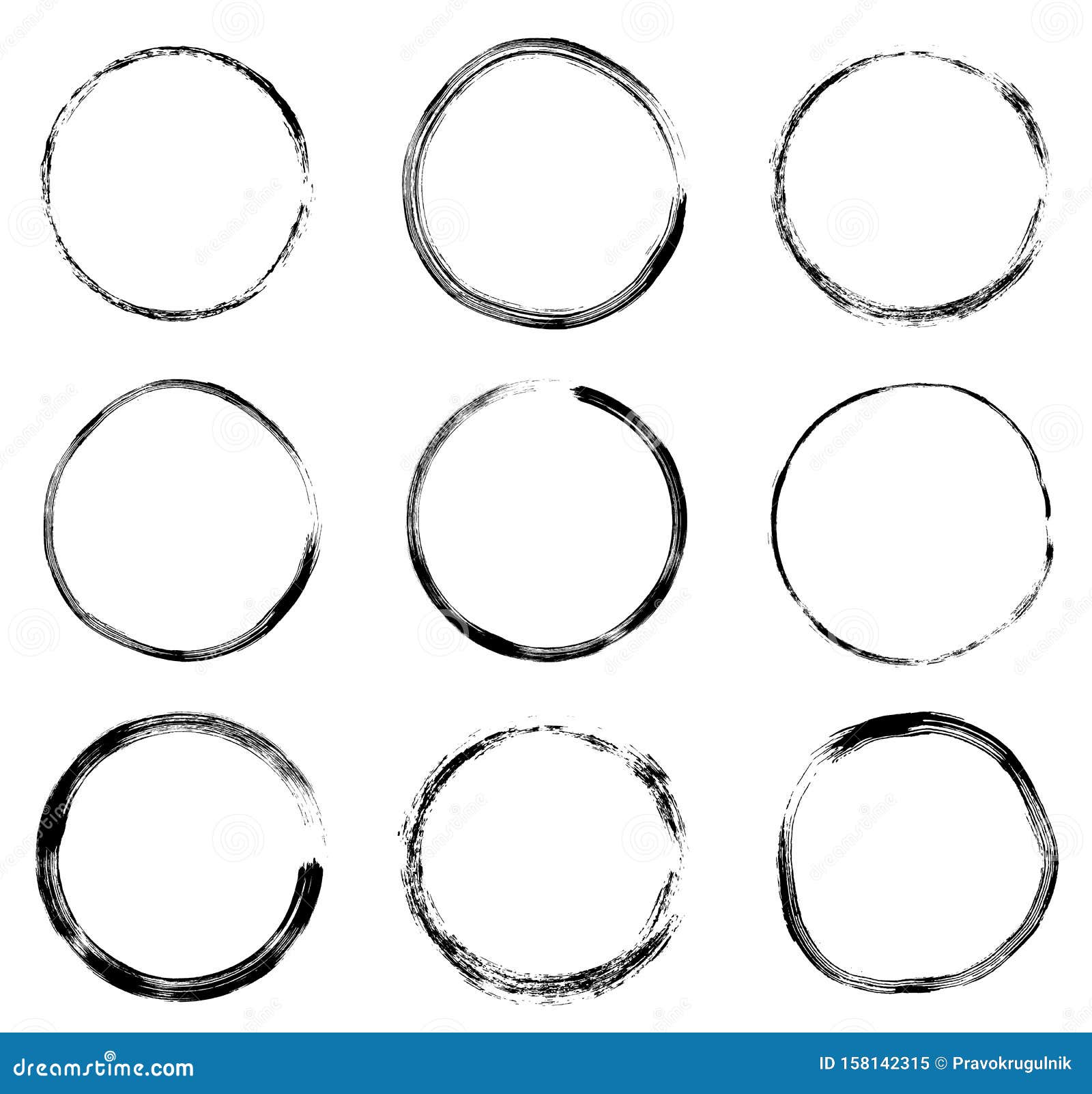 Hand Drawn Vector Black Doodle Round Grunge Frames and Borders Stock ...