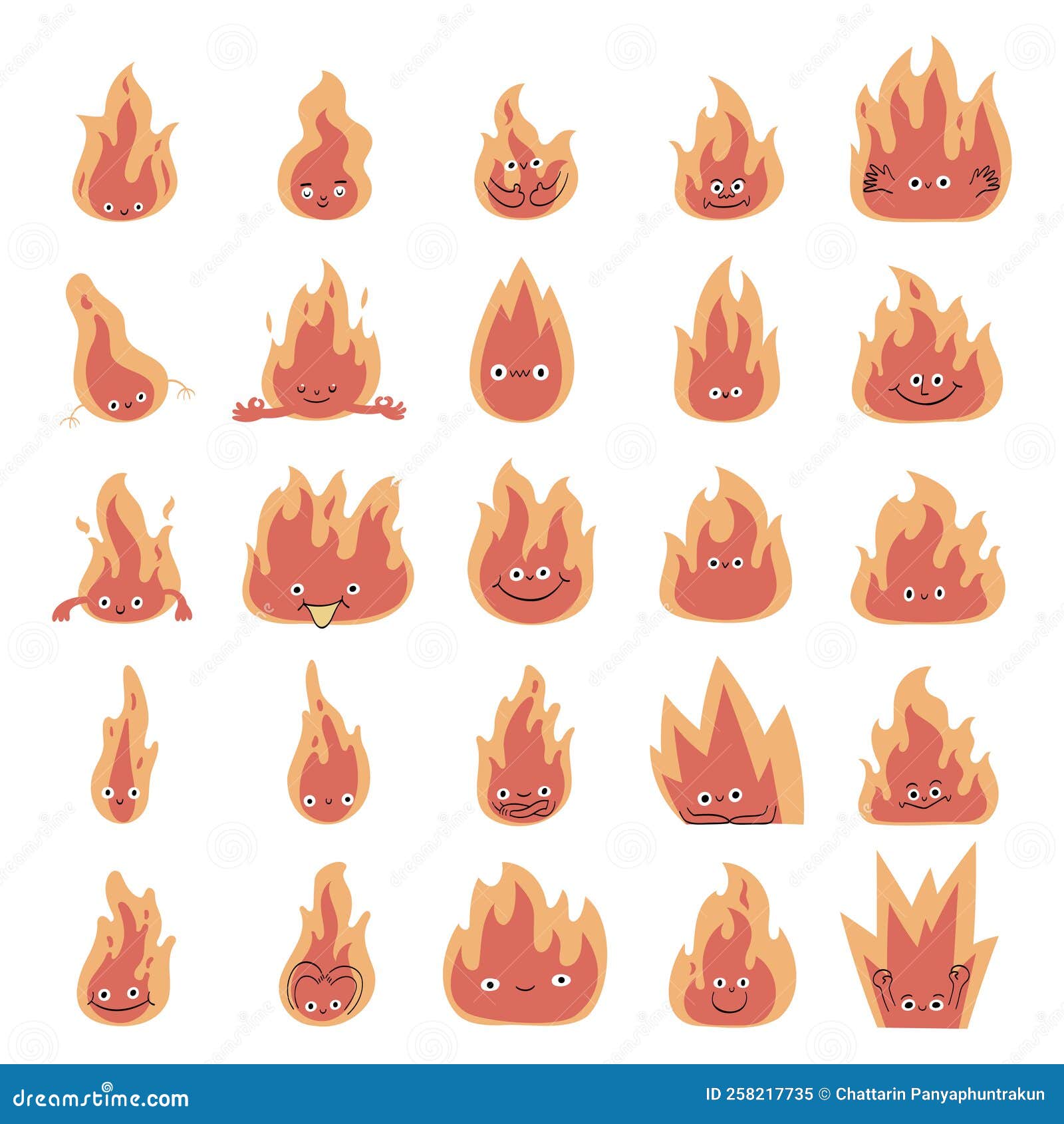Hand Drawn Vector Set Fire Monster Character Design Stock Illustration ...