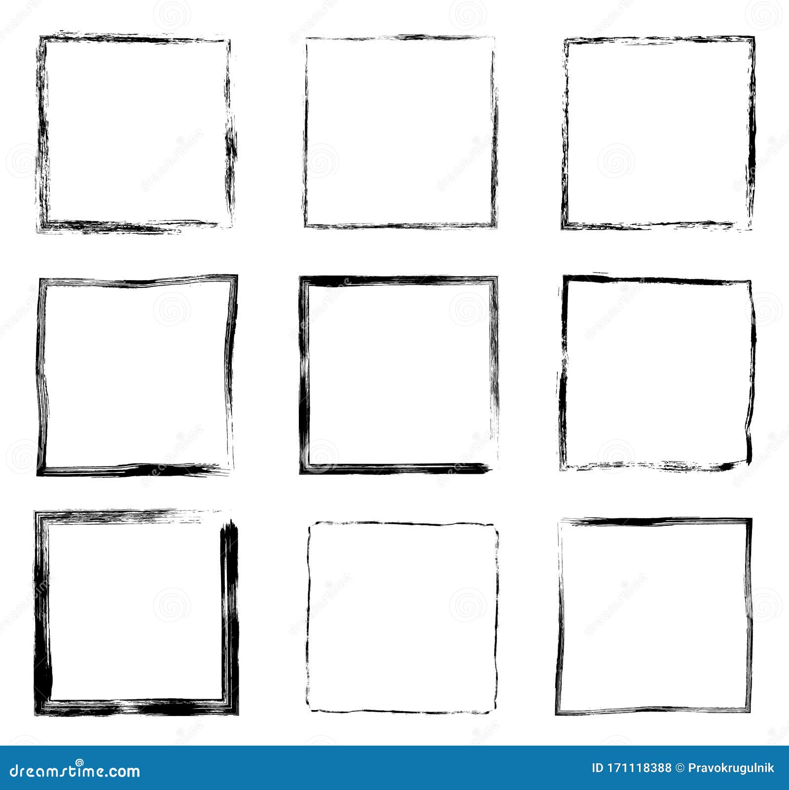 Hand Drawn Vector Set with Grunge Square Frames and Borders Stock ...