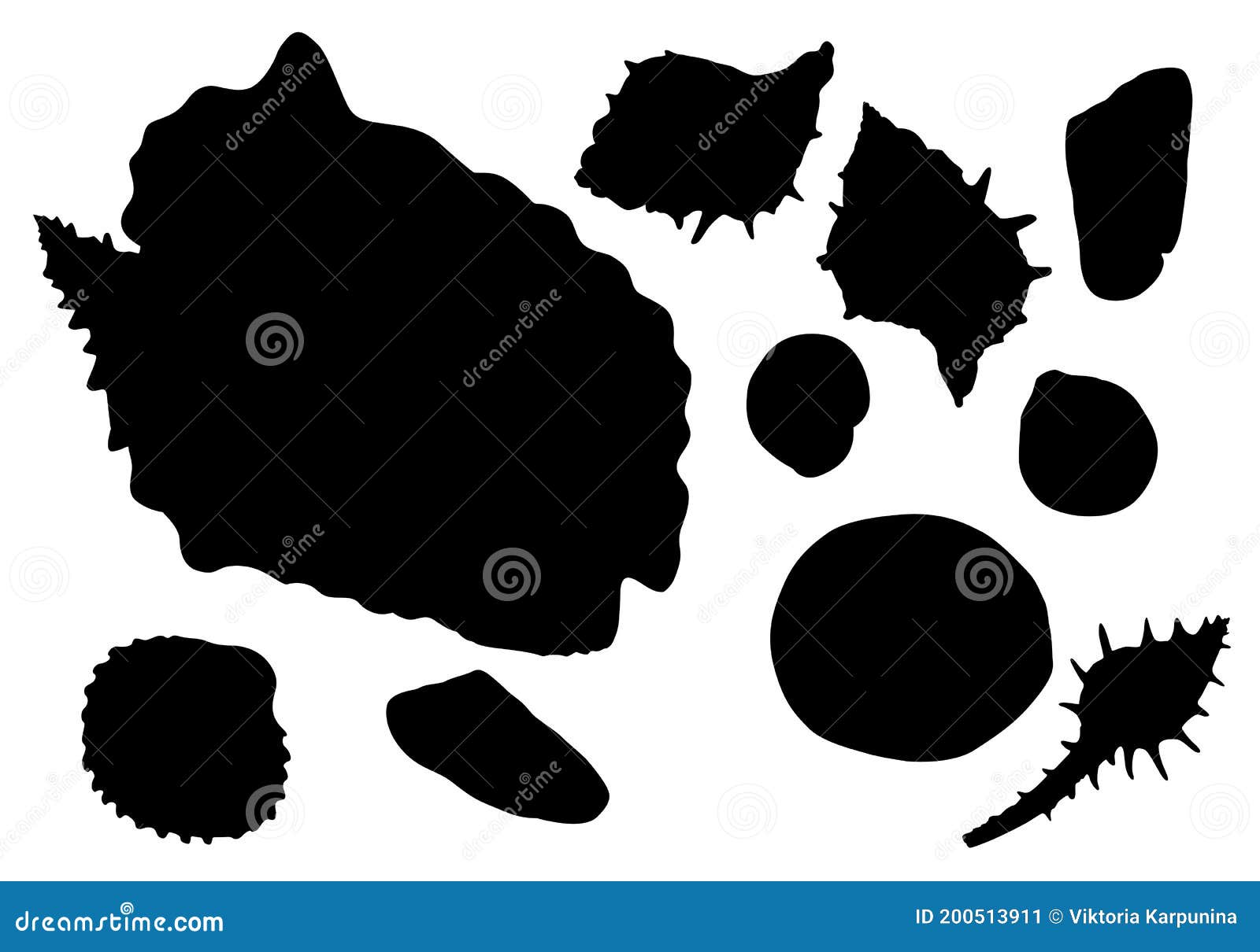 Hand Drawn Vector Set of Shells Black Silhouettes. Stock Vector ...