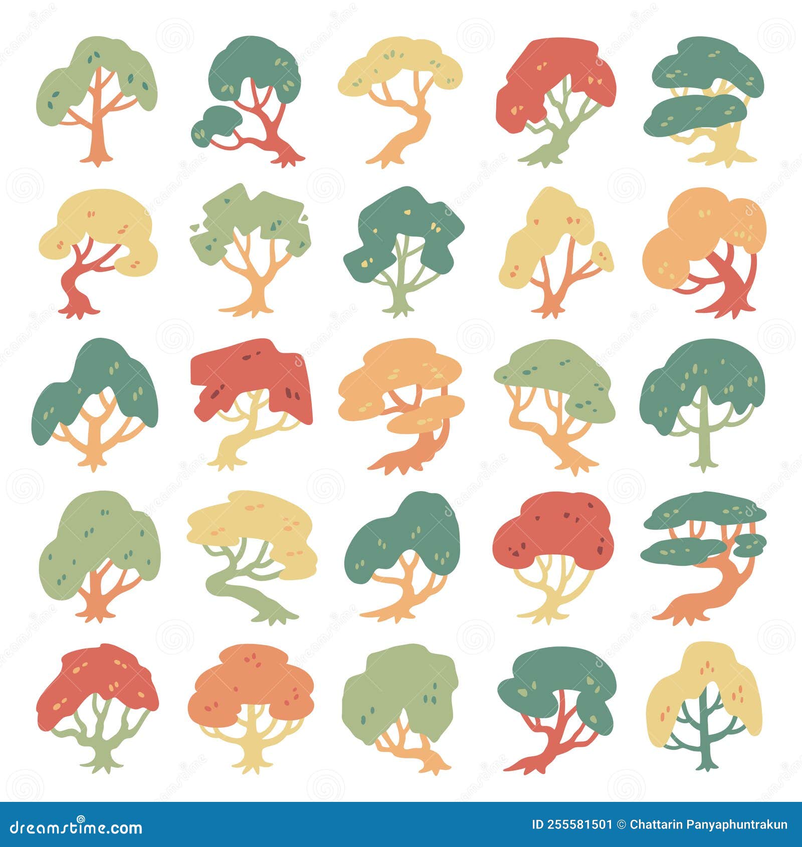 Hand Drawn Vector Set of Side View Tree Stock Illustration ...
