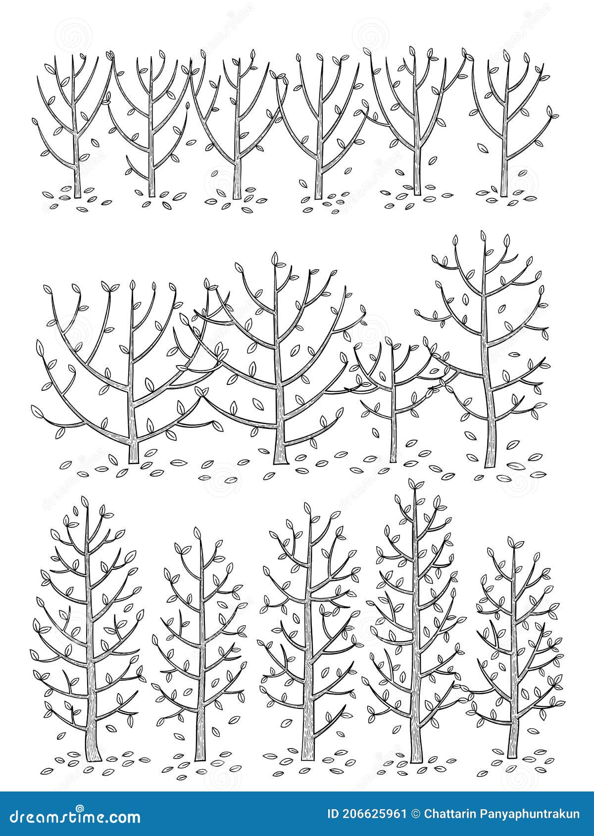 Hand Drawn Vector Set of Side View Tree Stock Vector - Illustration of ...