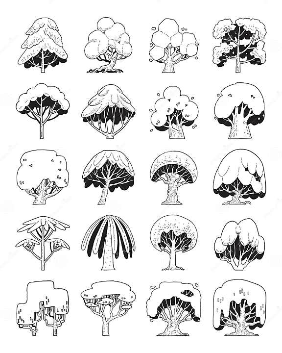 Hand Drawn Vector Set of Side View Tree Stock Illustration ...