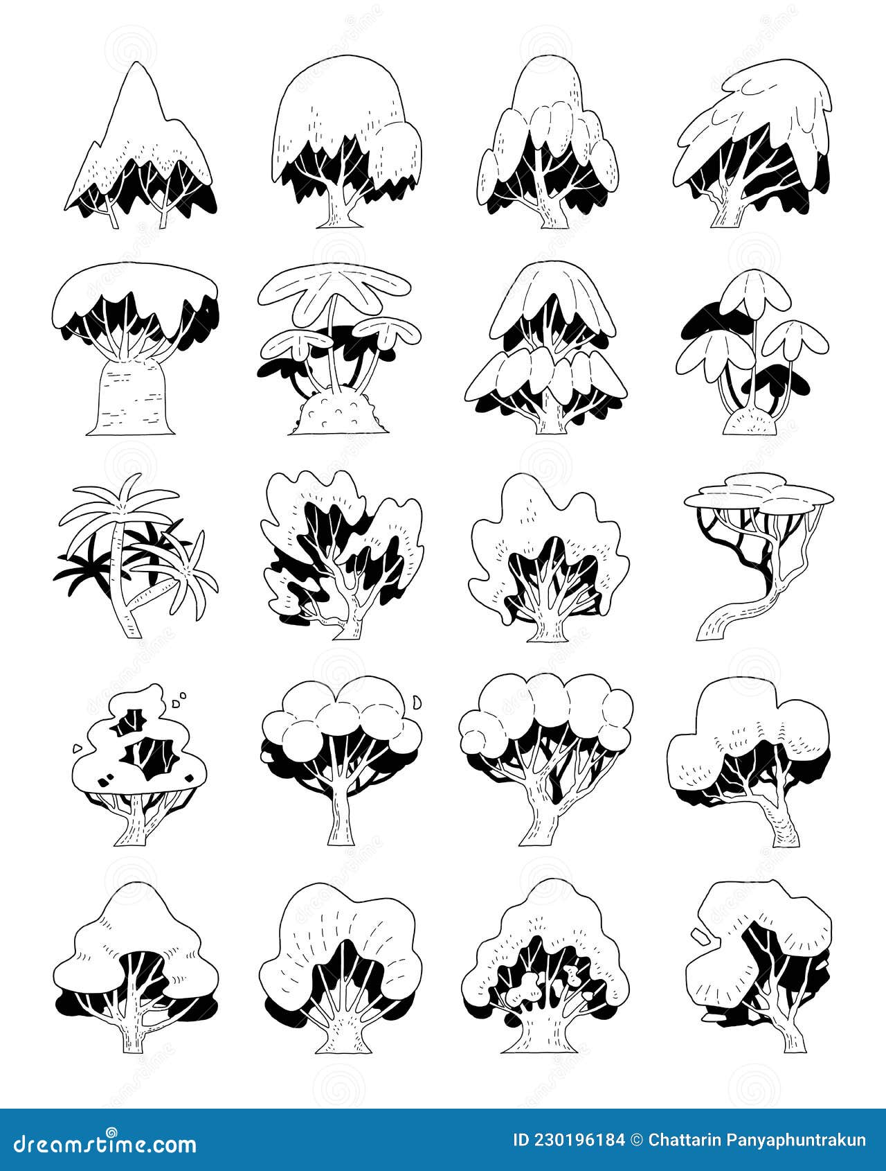 Hand Drawn Vector Set of Side View Tree Stock Vector - Illustration of ...