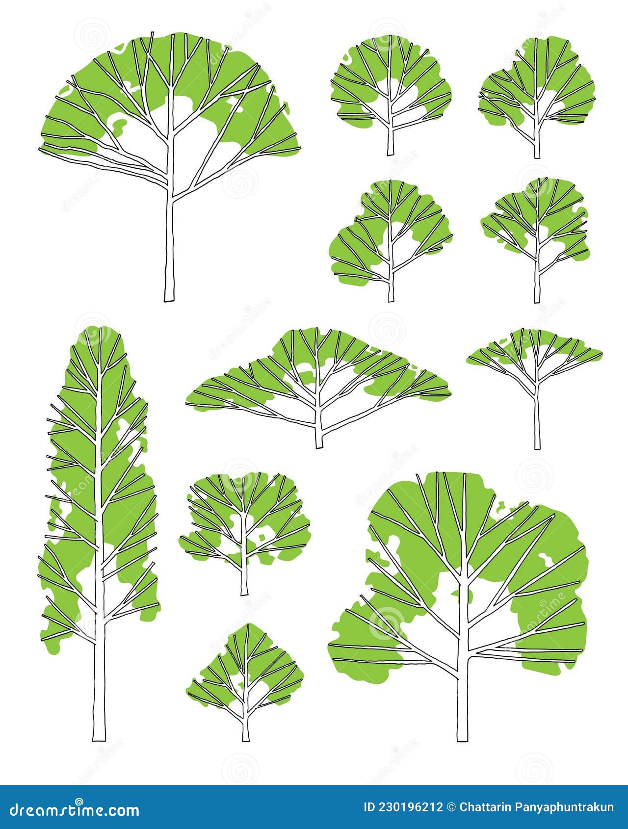 Hand Drawn Vector Set of Side View Tree Stock Vector - Illustration of ...
