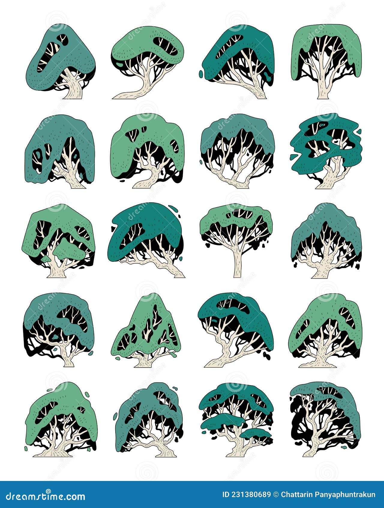 Hand Drawn Vector Set of Side View Tree Stock Vector - Illustration of ...