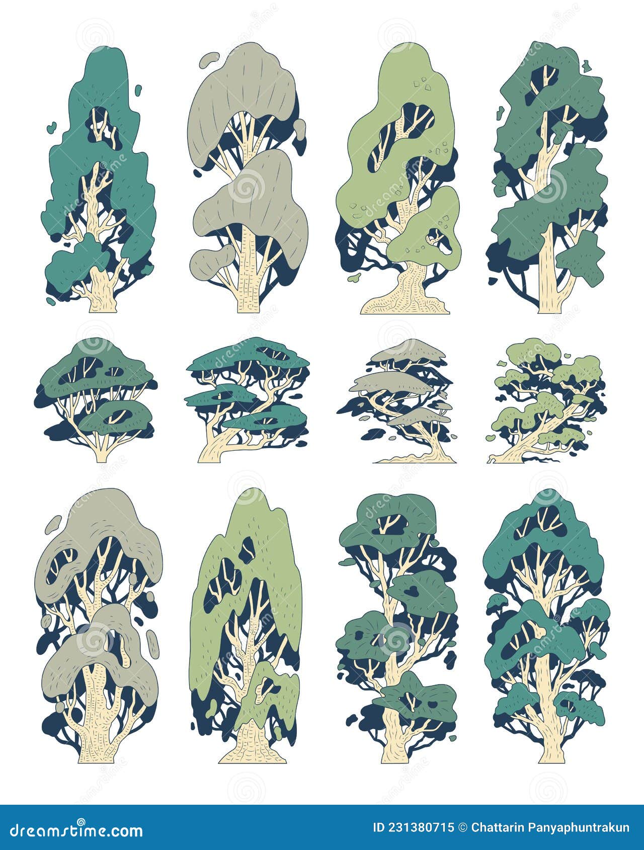 Hand Drawn Vector Set of Side View Tree Stock Vector - Illustration of ...