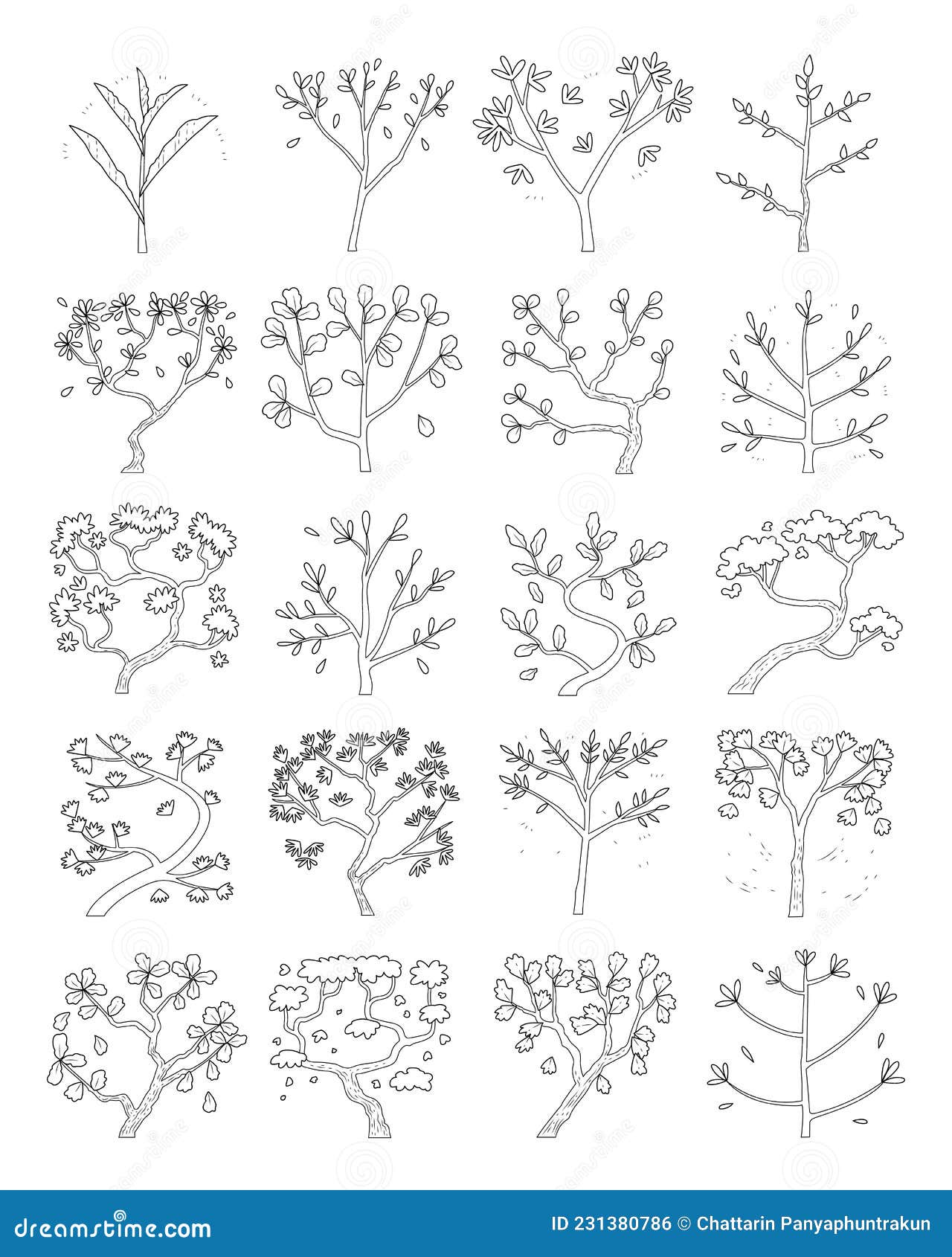 Hand Drawn Vector Set of Side View Tree Stock Vector - Illustration of ...