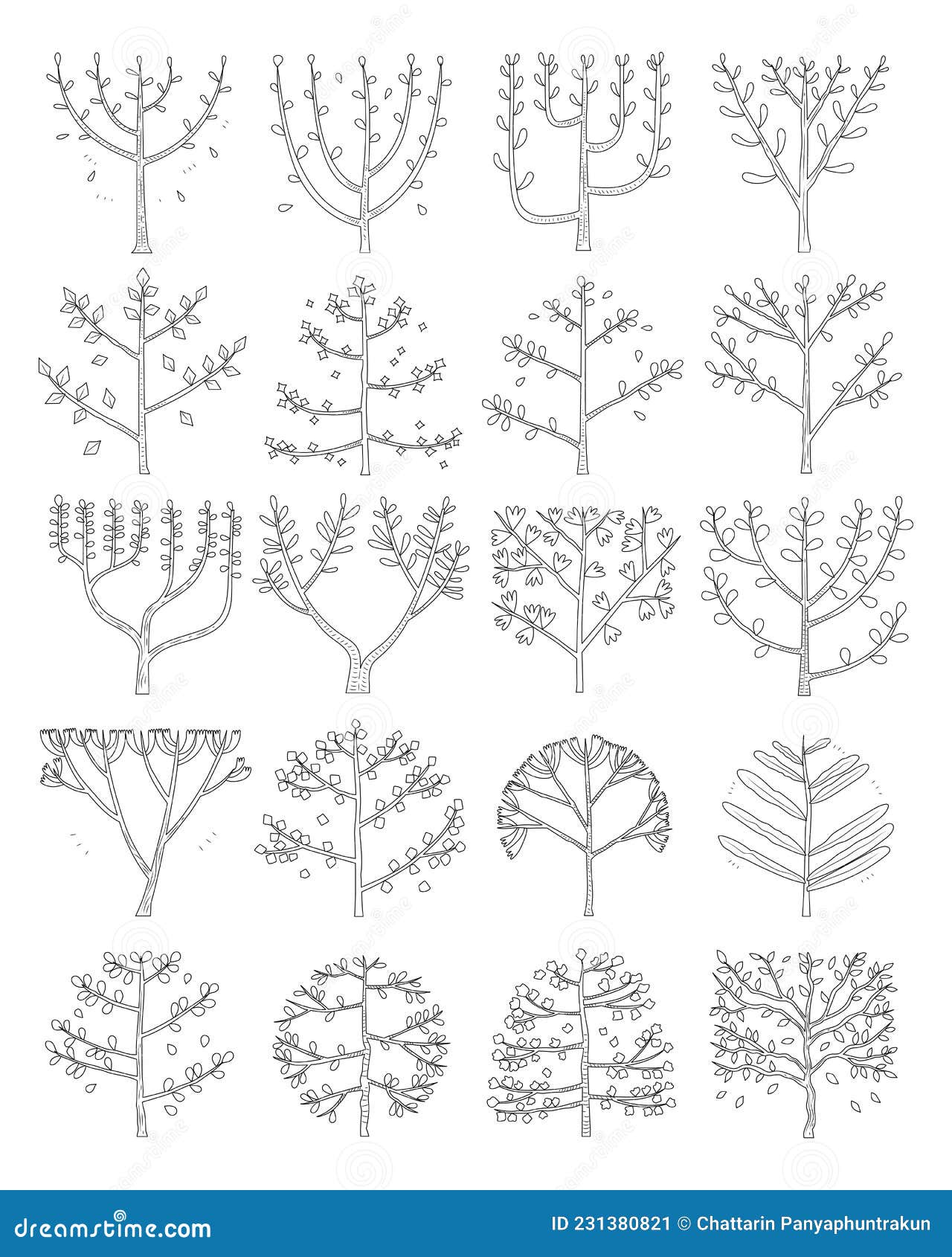 Hand Drawn Vector Set of Side View Tree Stock Vector - Illustration of ...