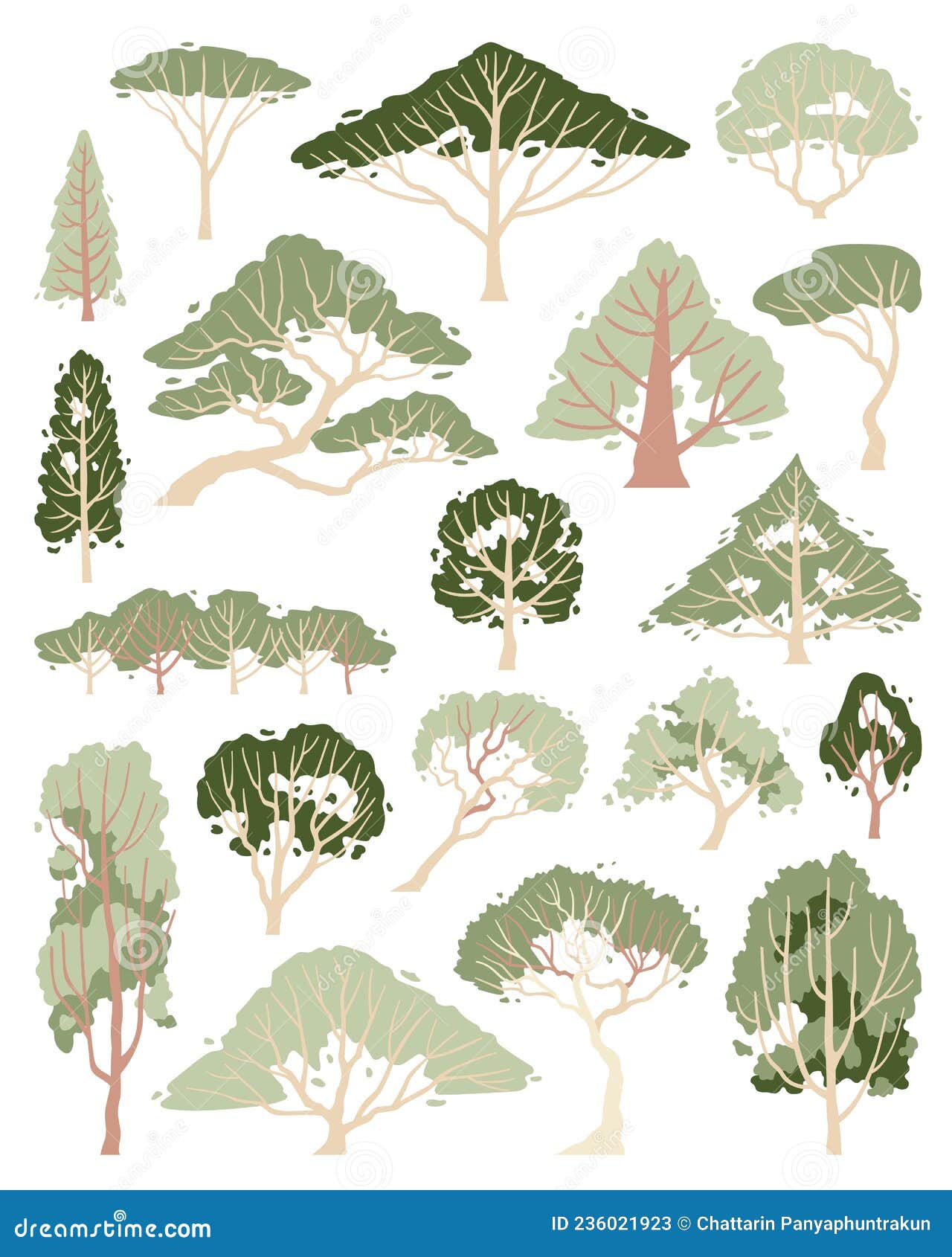 Hand Drawn Vector Set of Side View Tree Stock Vector - Illustration of ...