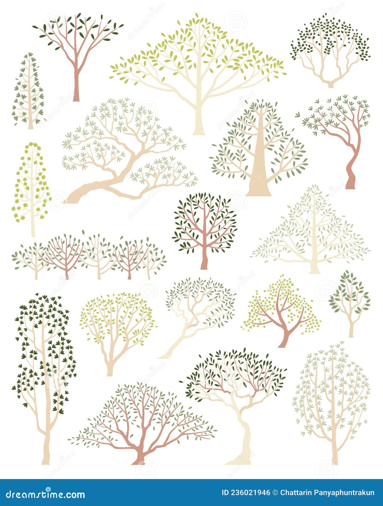Hand Drawn Vector Set of Side View Tree Stock Vector - Illustration of ...