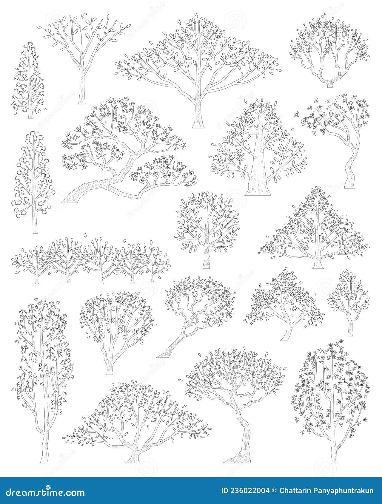 Hand Drawn Vector Set of Side View Tree Stock Vector - Illustration of ...