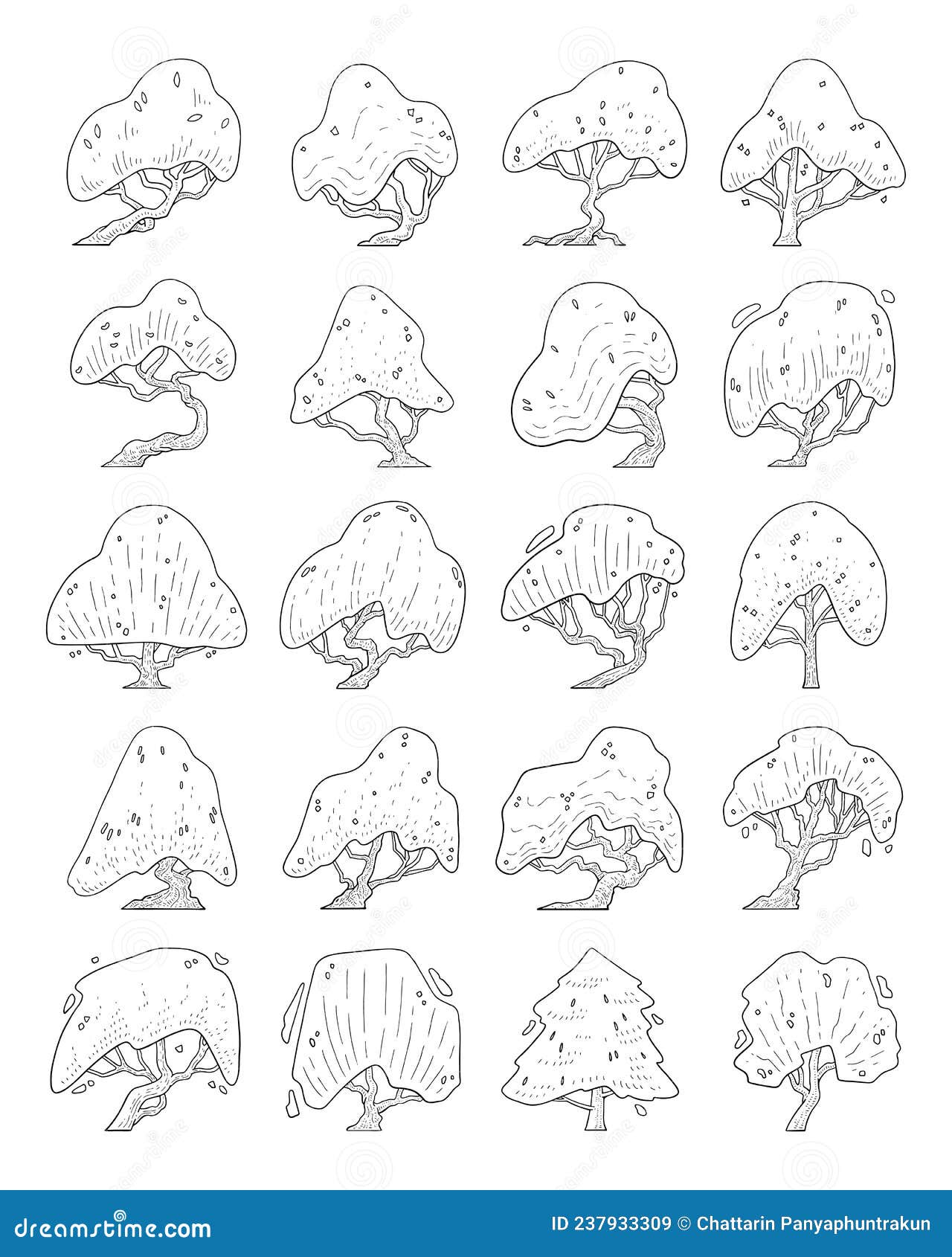 Hand Drawn Vector Set of Side View Tree Stock Vector - Illustration of ...