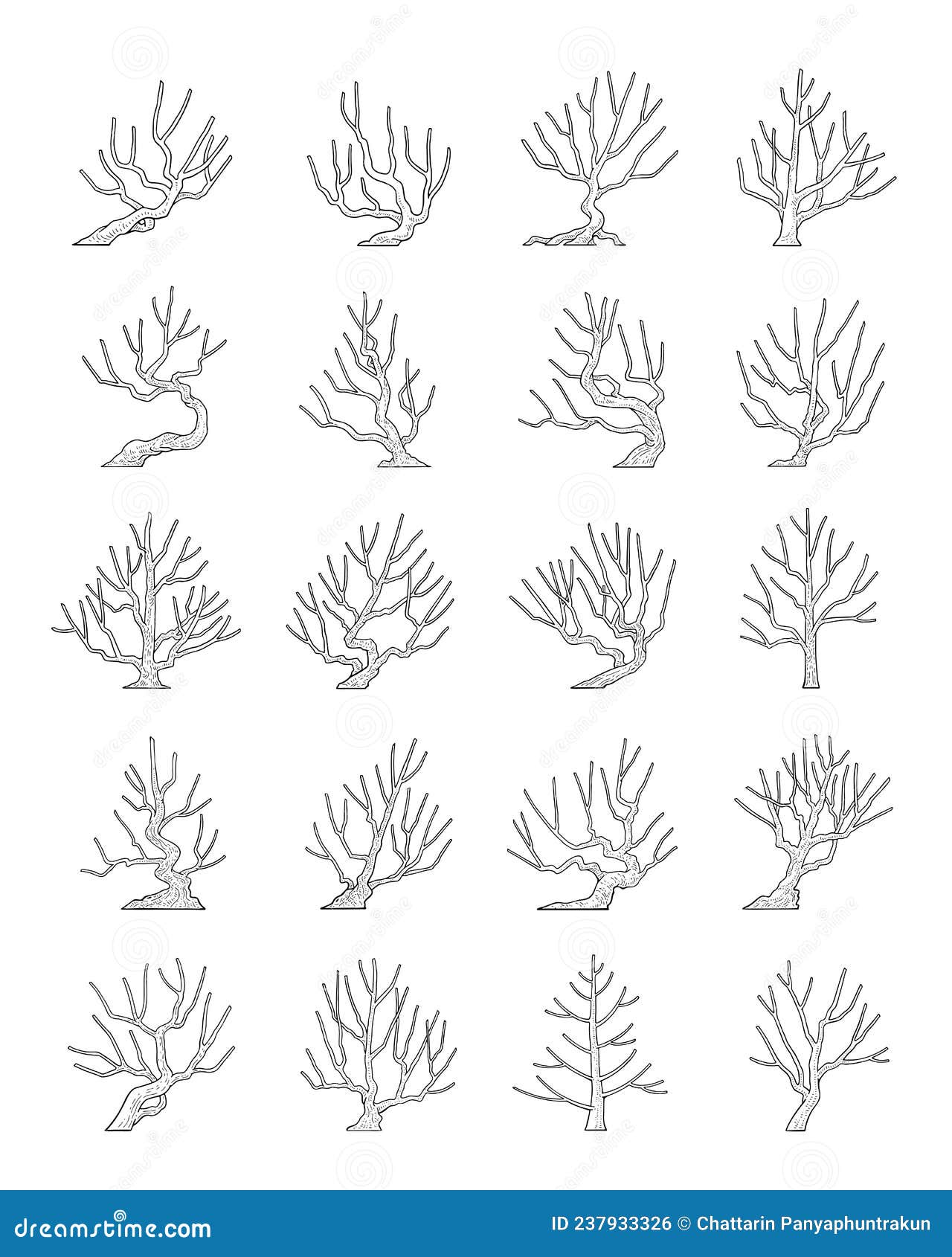 Hand Drawn Vector Set of Side View Tree Stock Vector - Illustration of ...