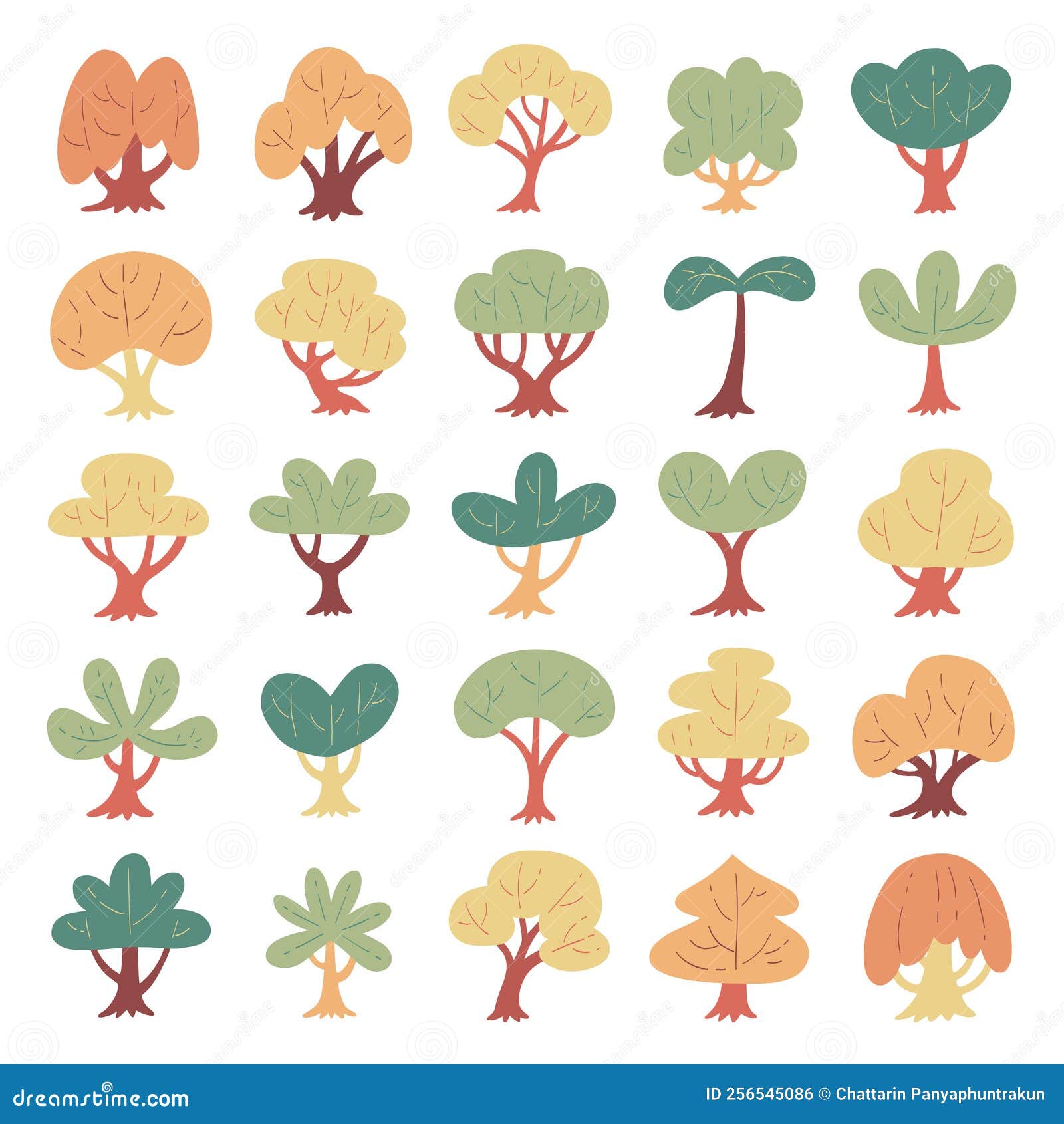 Hand Drawn Vector Set of Side View Tree Stock Vector - Illustration of ...