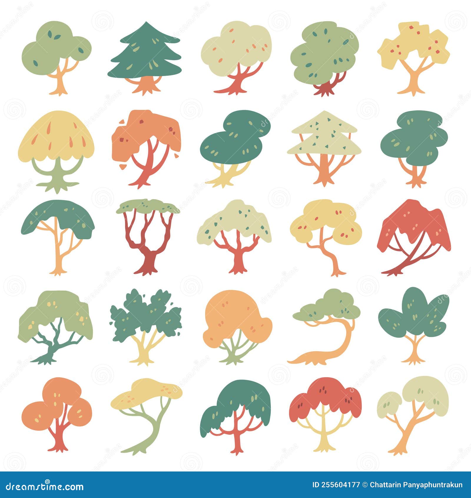 Hand Drawn Vector Set of Side View Tree Stock Vector - Illustration of ...