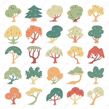 Hand Drawn Vector Set of Side View Tree Stock Vector - Illustration of ...