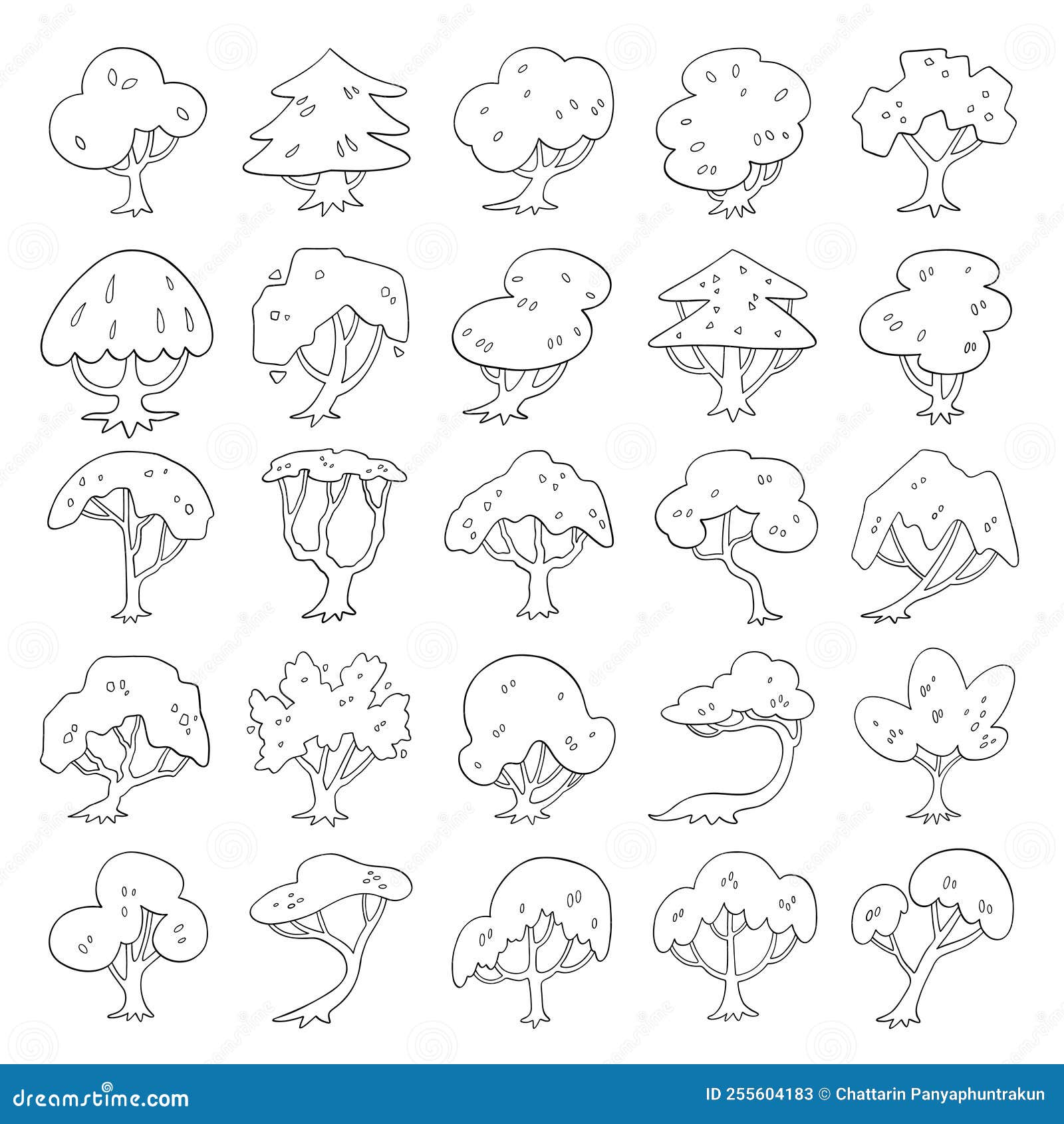 Hand Drawn Vector Set of Side View Tree Stock Vector - Illustration of ...