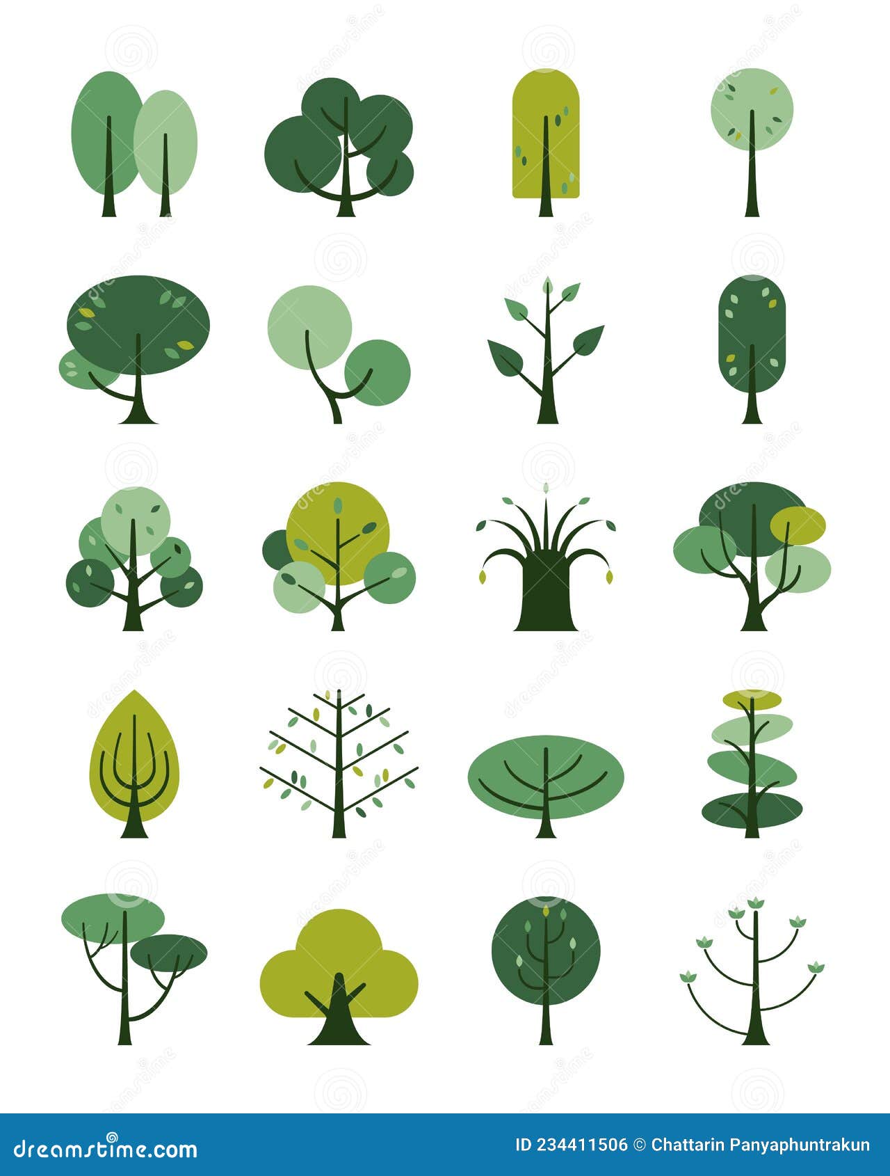 Hand Drawn Vector Set of Side View Tree Stock Vector - Illustration of ...