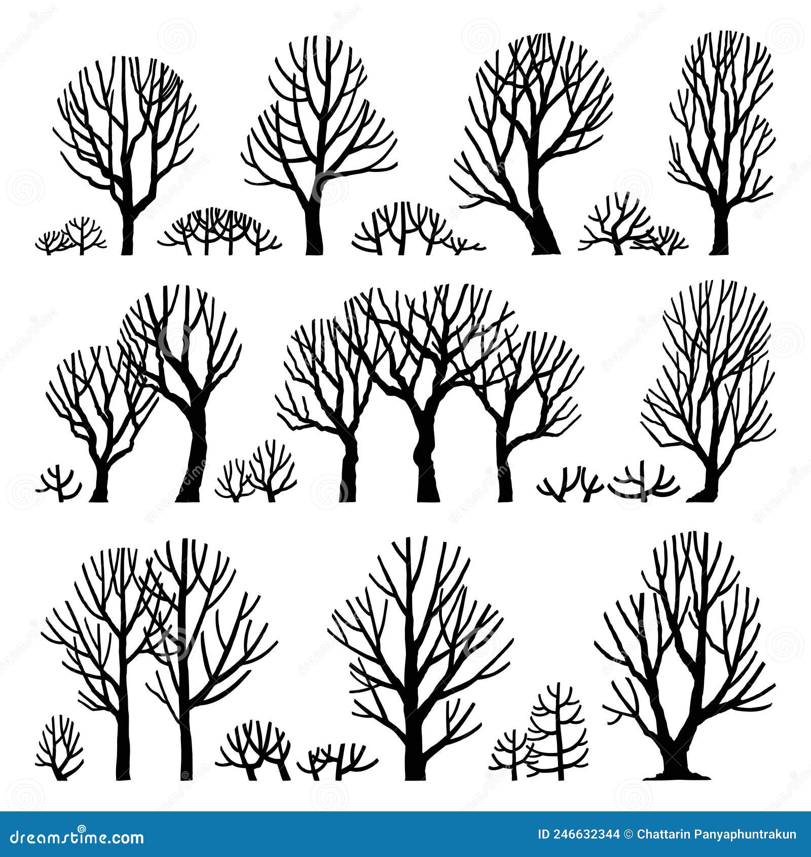Hand Drawn Vector Set of Side View Trees Stock Illustration ...