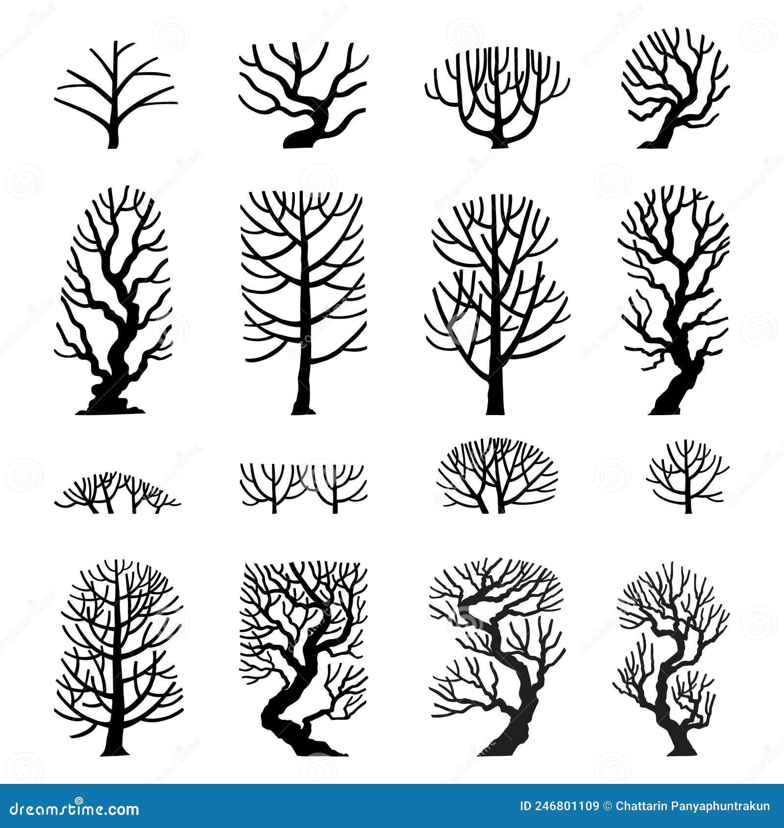 Hand Drawn Vector Set of Side View Trees Stock Vector - Illustration of ...