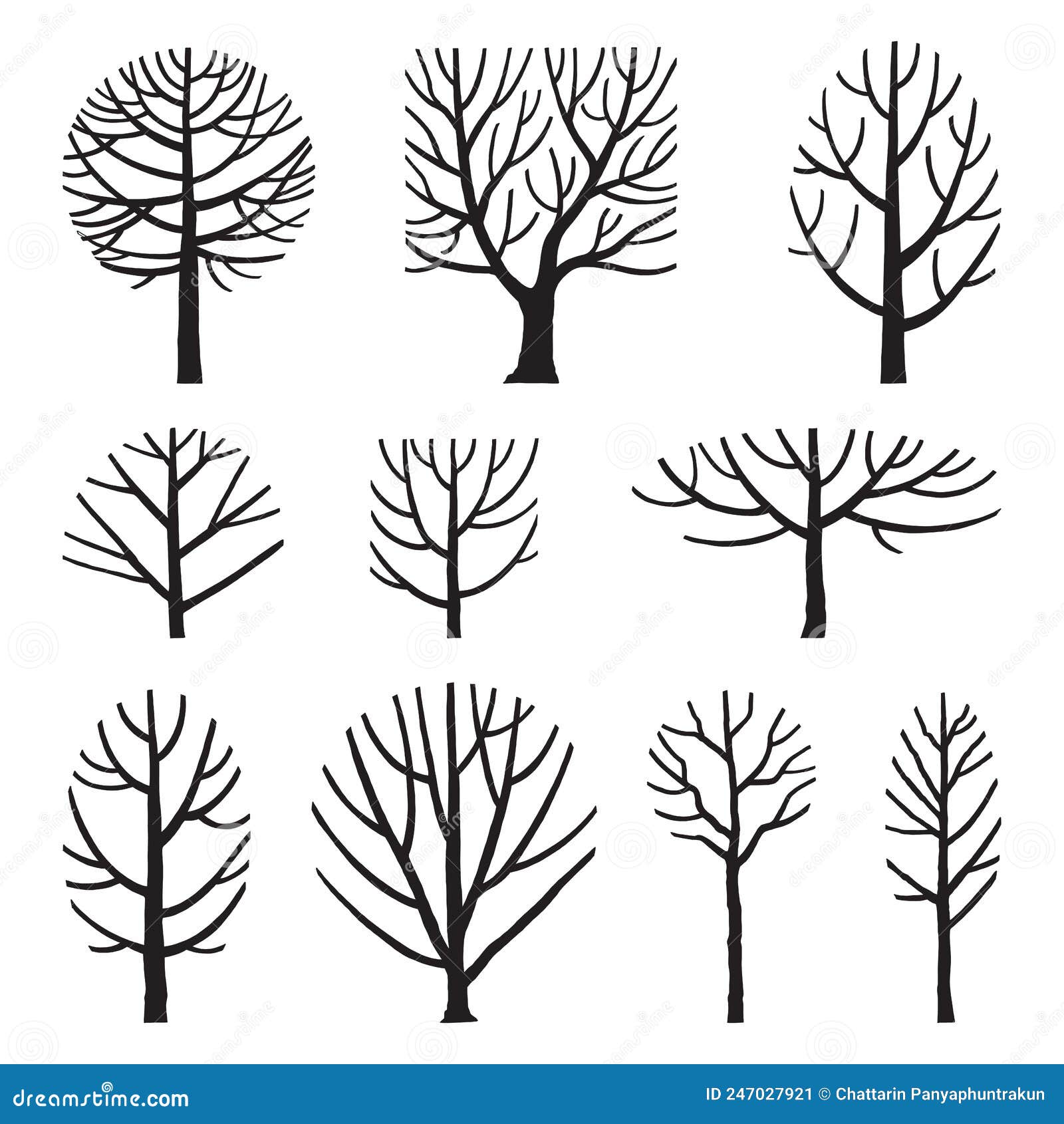 Hand Drawn Vector Set of Side View Trees Stock Illustration ...
