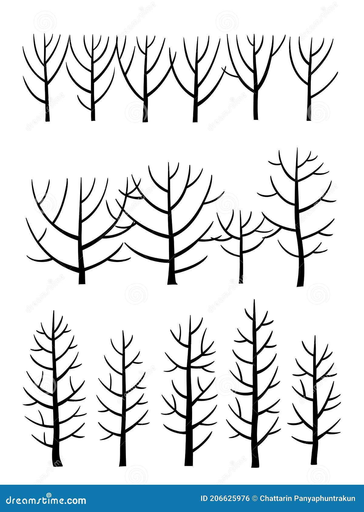Hand Drawn Vector Set of Silhouette Side View Tree Stock Vector ...