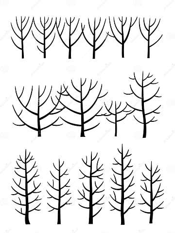 Hand Drawn Vector Set of Silhouette Side View Tree Stock Vector ...