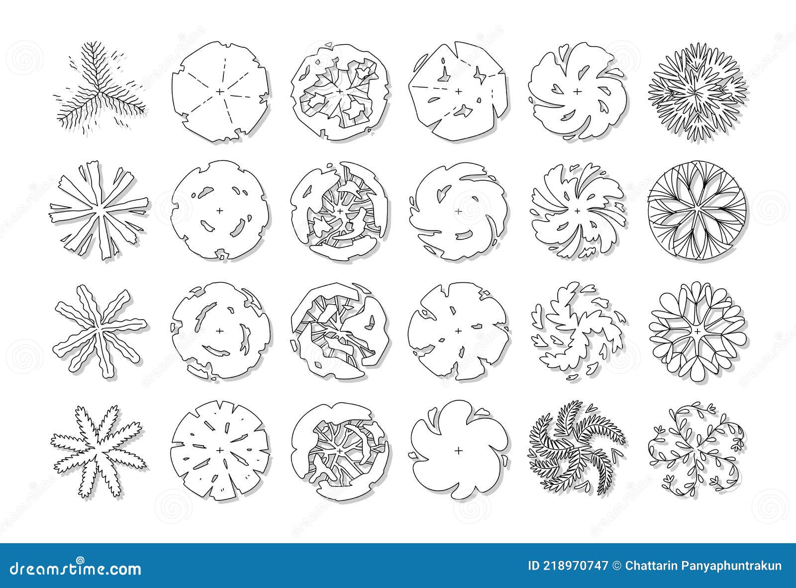 Hand Drawn Vector Set of Top View Tree Stock Vector - Illustration of ...