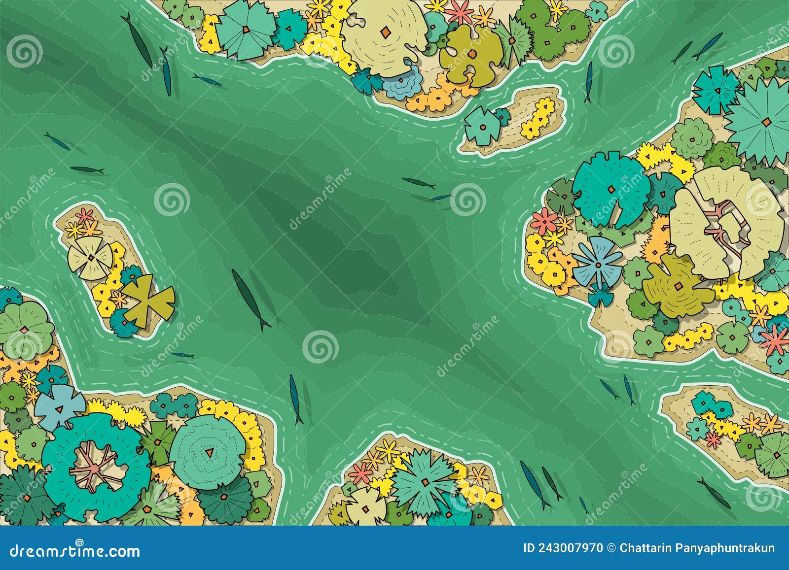 Hand Drawn Vector Set of Top View Trees Stock Vector - Illustration of ...