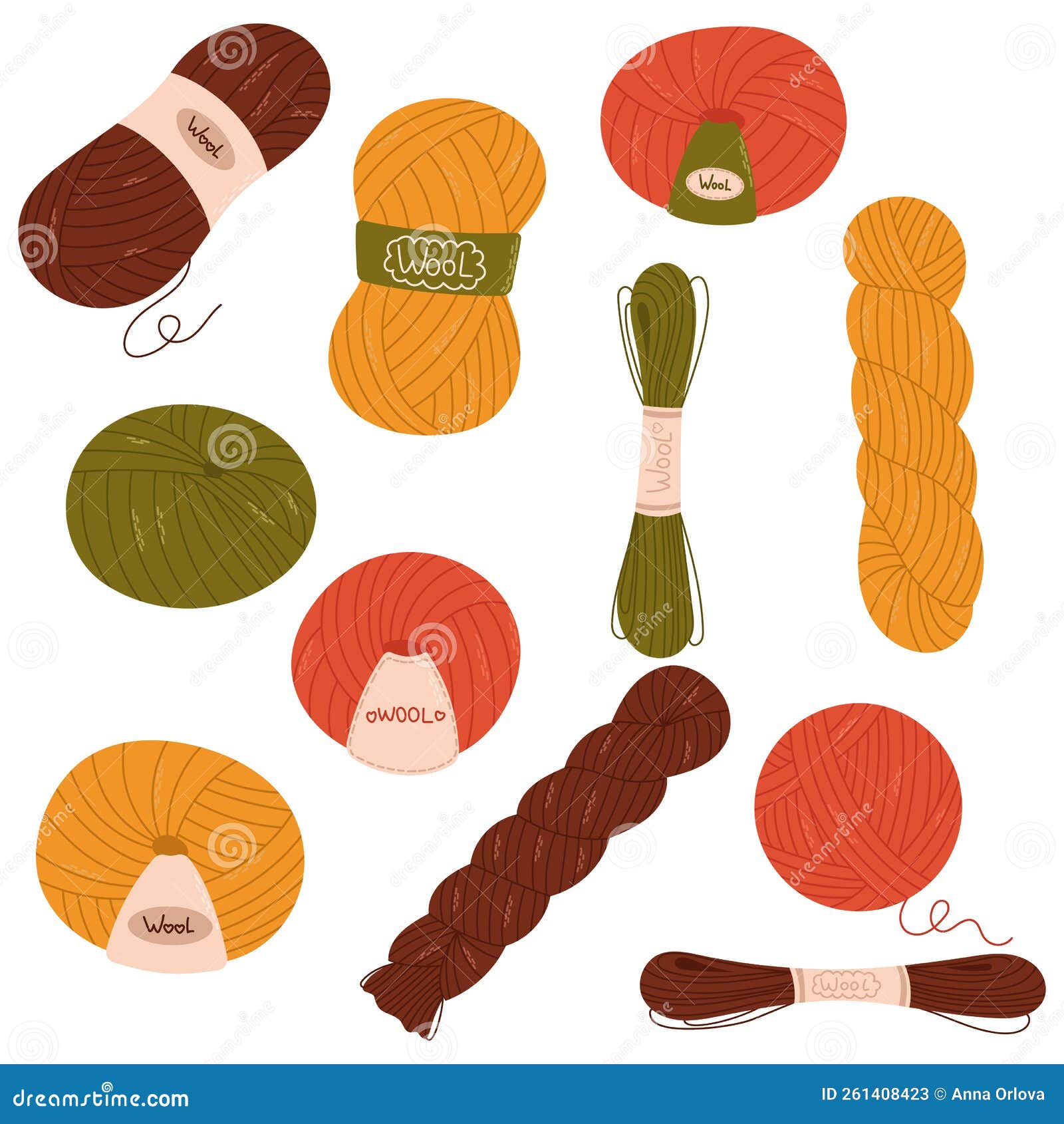 Hand Drawn Vector Set of Wool Yarns Stock Vector - Illustration of ...
