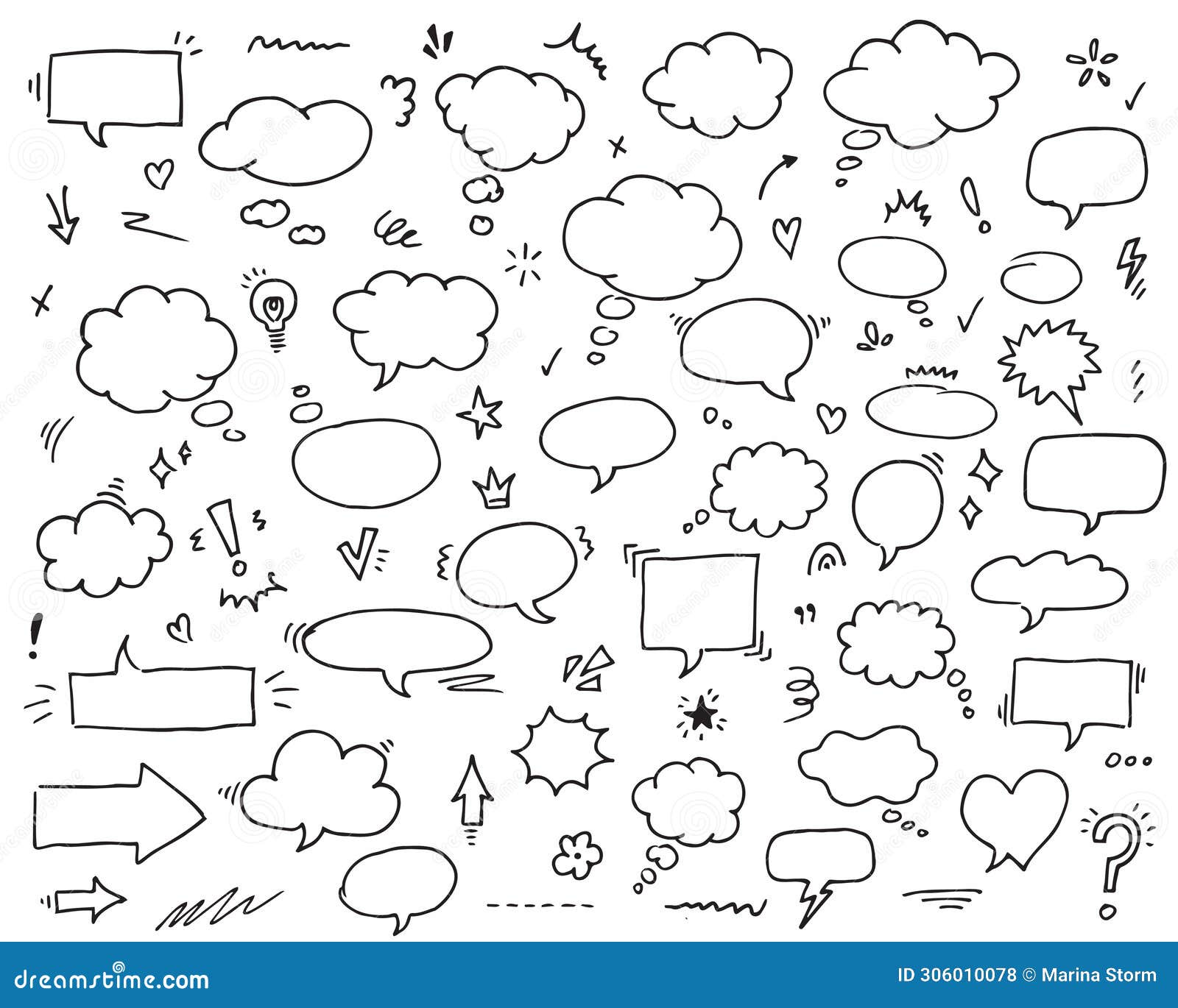 Hand Drawn Sketch Elements Speech Bubble. Underline Emphasis Arrow ...