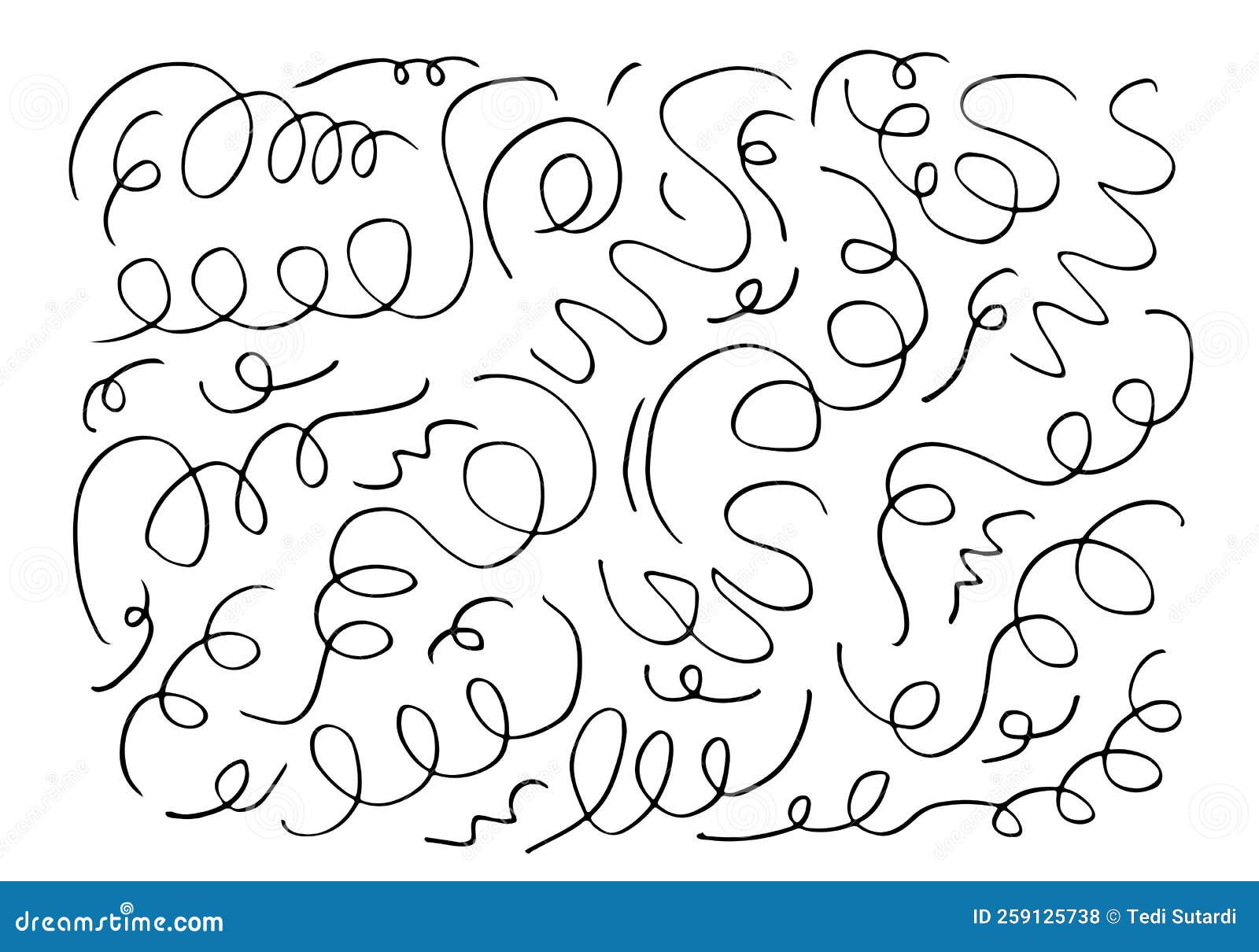 Hand Drawn Vector Sketchy Doodle Cartoon Set of Curls and Swirls ...