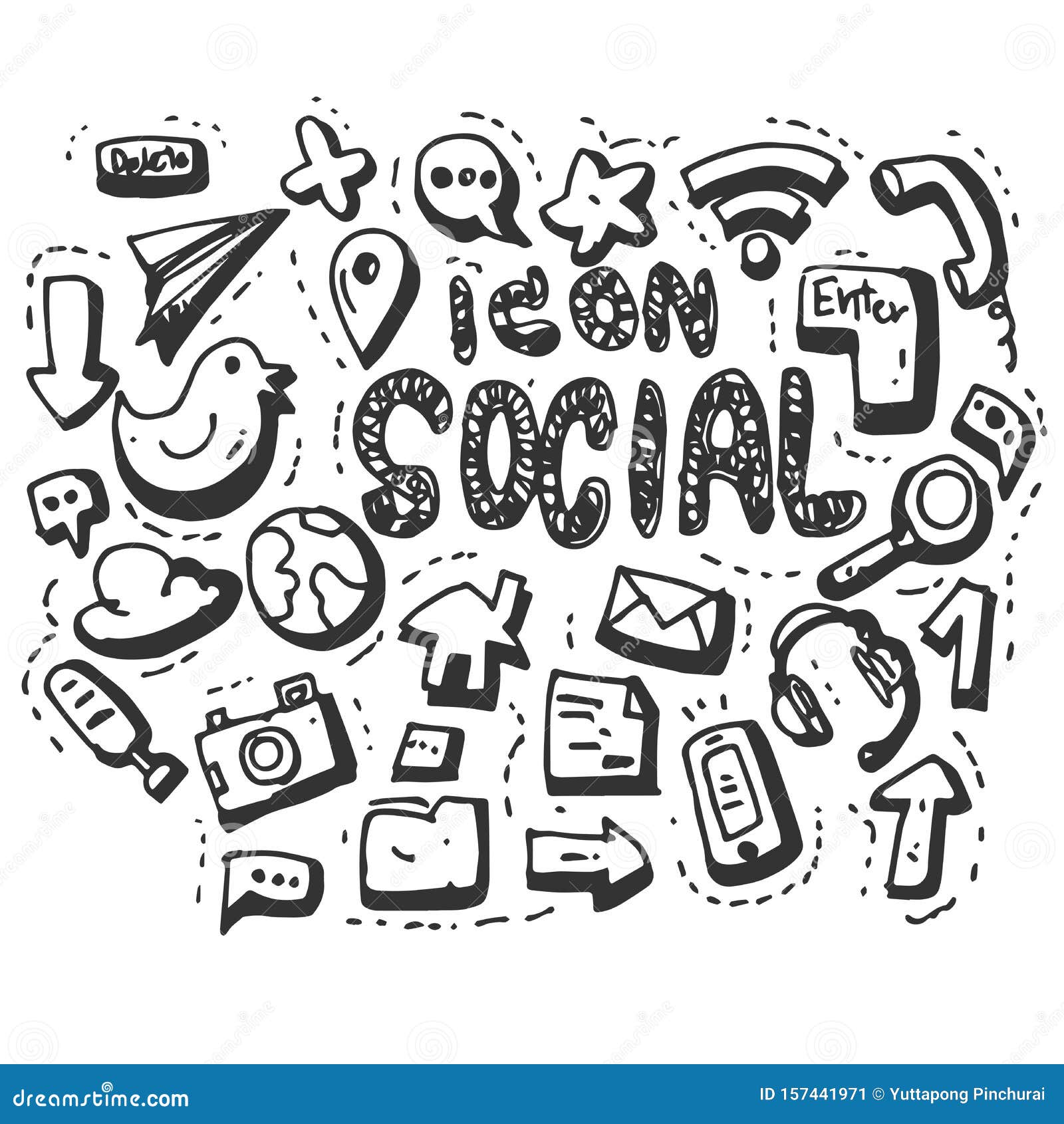 Hand Drawn Vector Social Media Icons Set Isolated on White Background ...