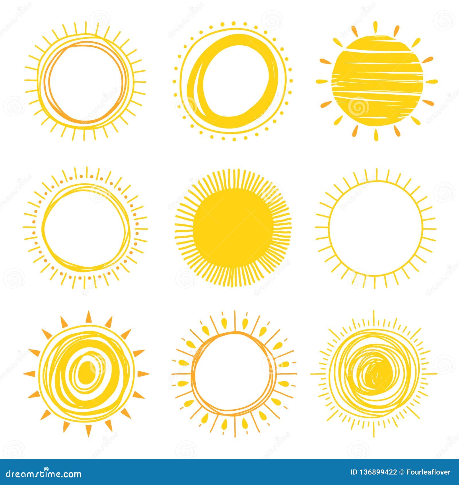 Hand Drawn Vector Sun Icons Stock Vector - Illustration of orange, icon ...