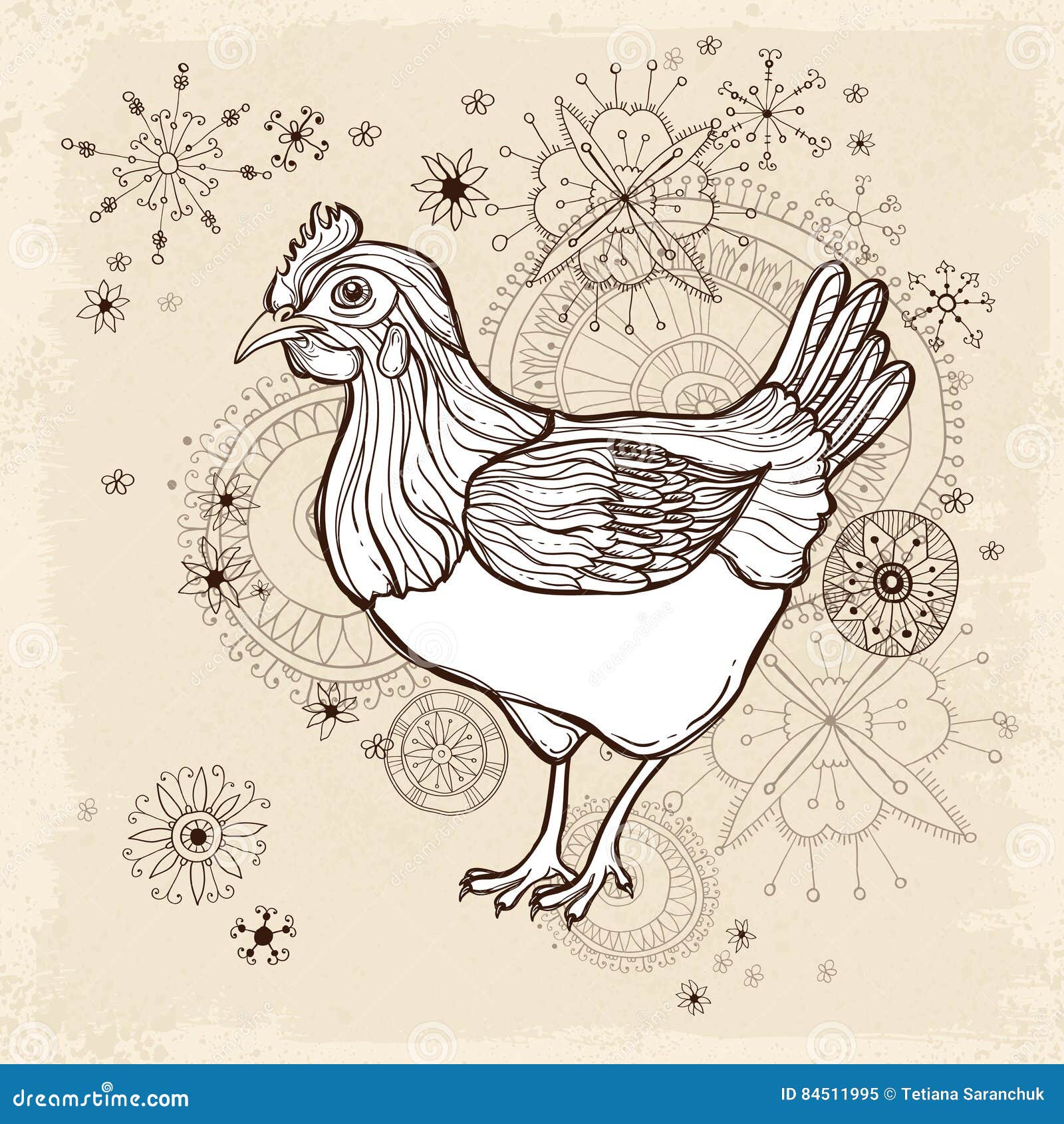 Hand Drawn Vector Vintage Card with Chicken Stock Vector - Illustration ...