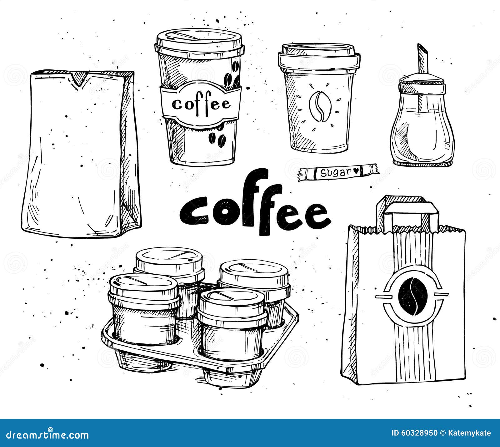 Hand Drawn Vector Vintage Illustration - Coffee Set. Stock Vector ...