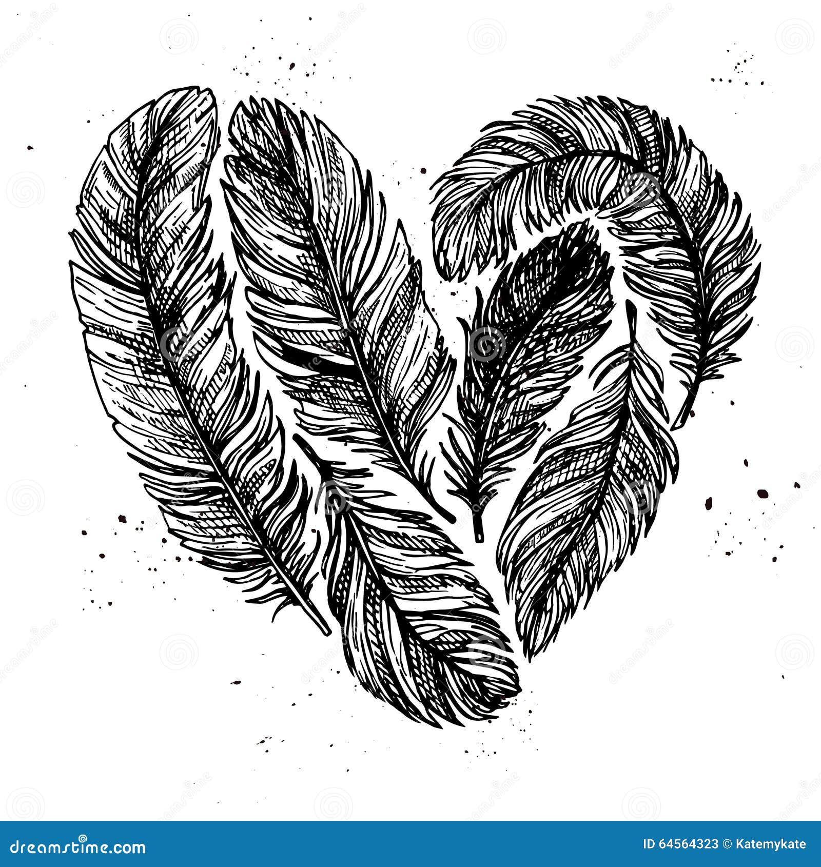 Hand Drawn Vector Vintage Illustration - Feathers in Love. Stock Vector ...