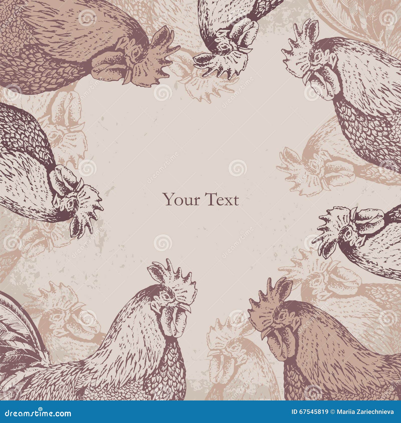 Hand-drawn Vector Vintage Style Background with Roosters Stock Vector ...