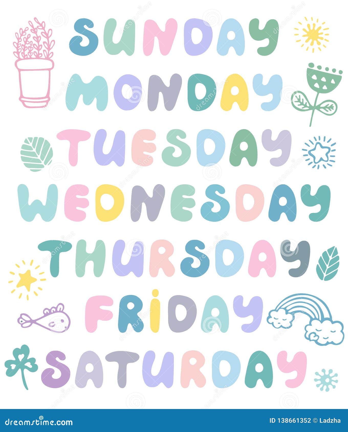 Hand Drawn Vector Weekdays and Elements for Notebook, Diary, Calendar ...