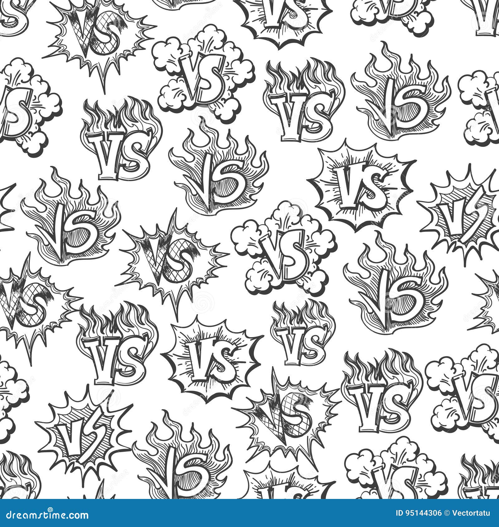 Hand Drawn Versus Seamless Pattern Stock Vector - Illustration of ...
