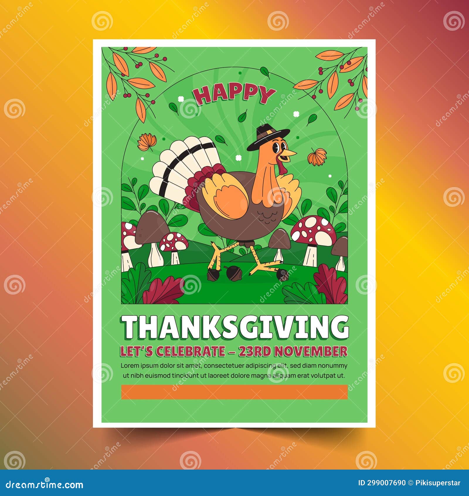 Hand Drawn Vertical Poster Template Thanksgiving Day Celebration Design ...