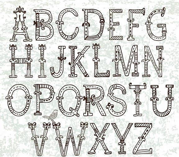 Hand Drawn Vintage Alphabet Stock Vector - Illustration of hand, sign ...