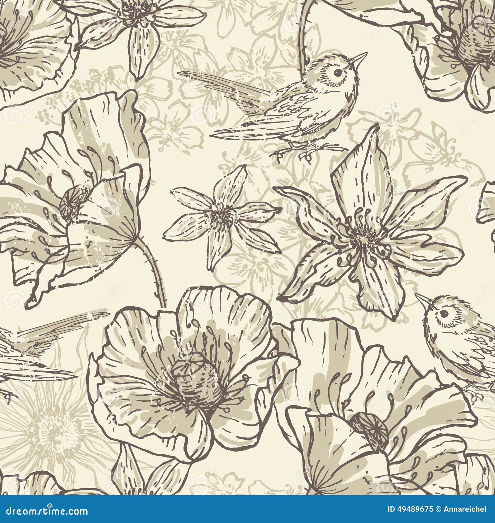Hand Drawn Vintage Botanical Seamless Pattern Stock Vector ...