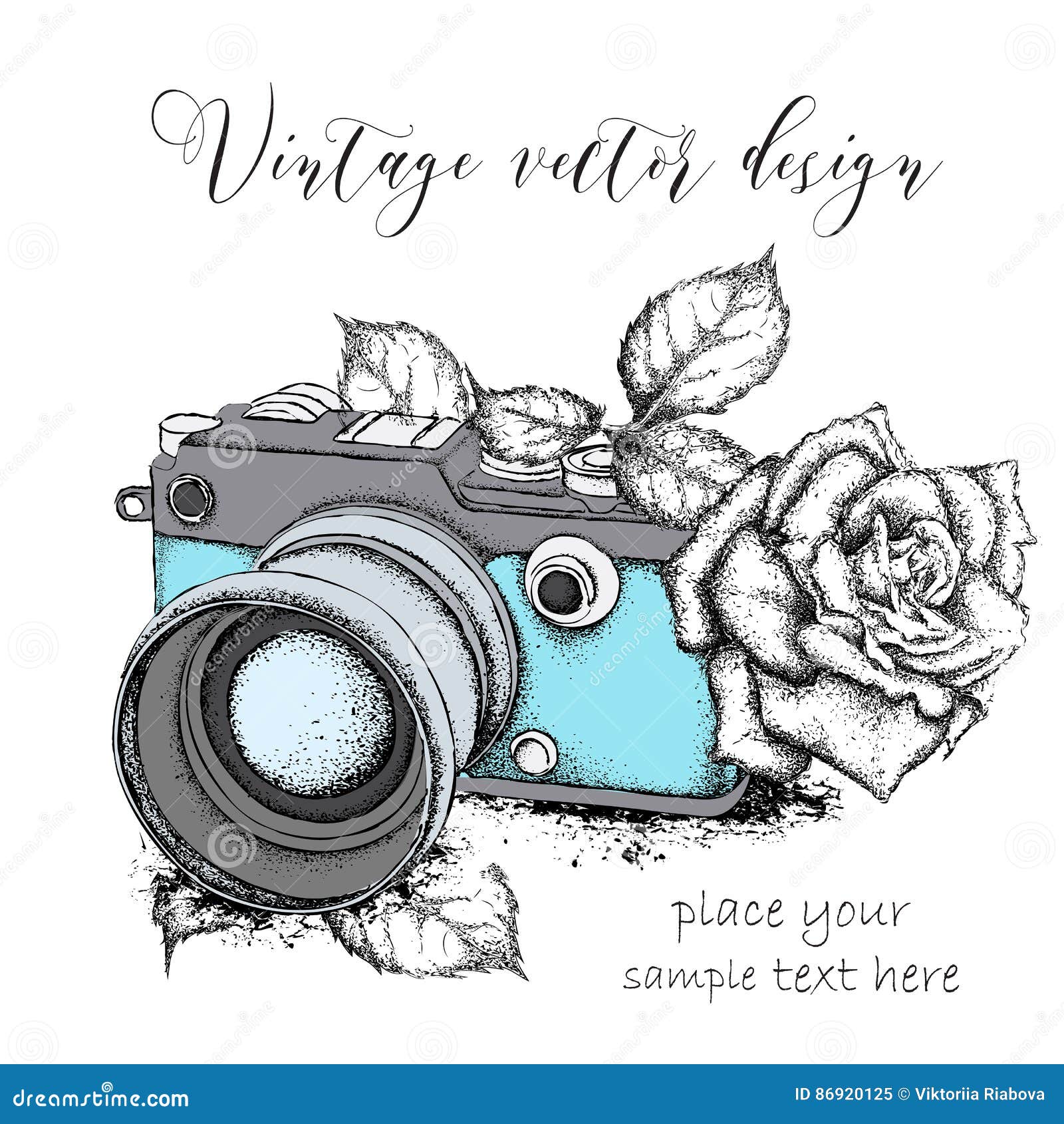 Hand Drawn Vintage Camera with Roses. Vector Illustration Stock Vector ...
